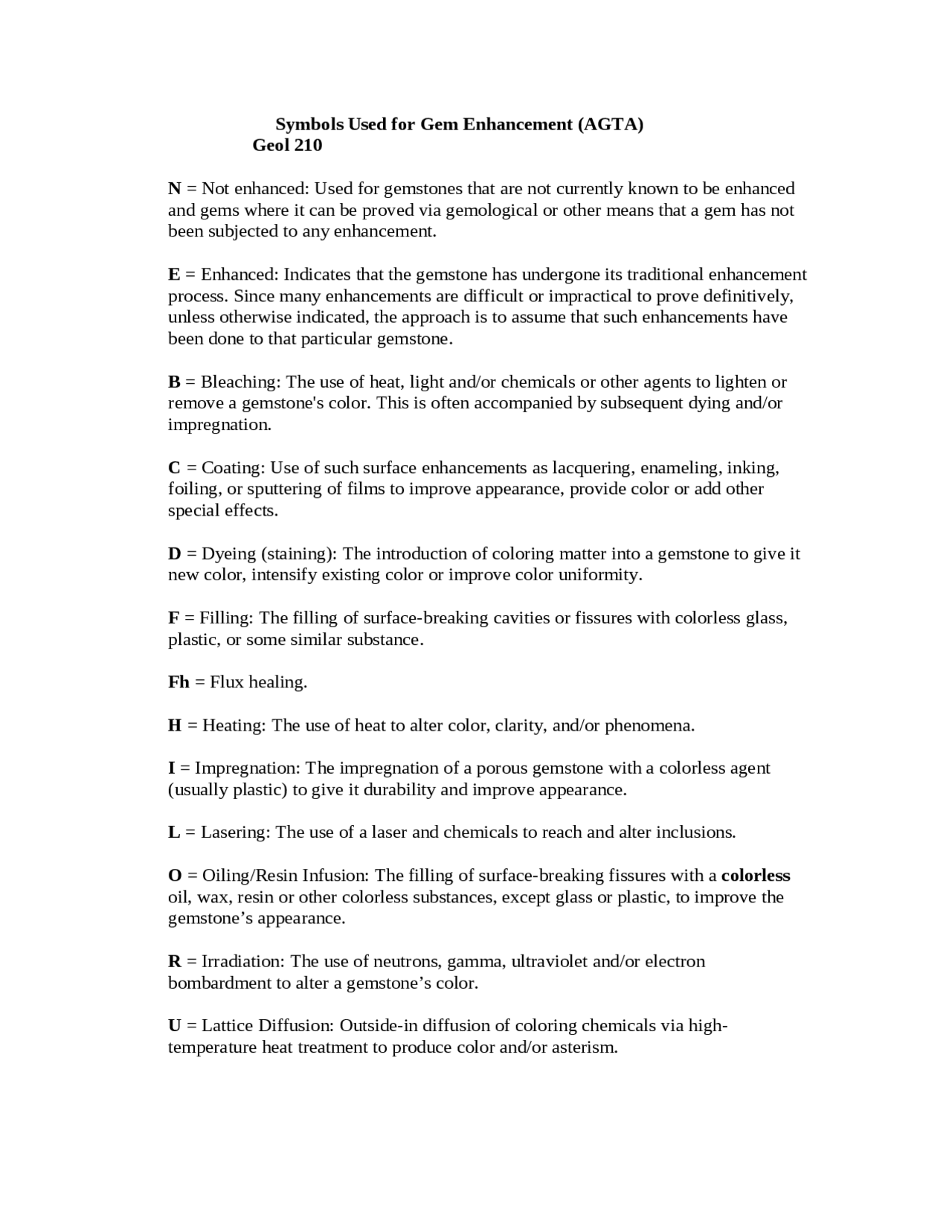 Symbols Used For Gem Enhancement Gems And Gemstones Geol 210 Docsity
