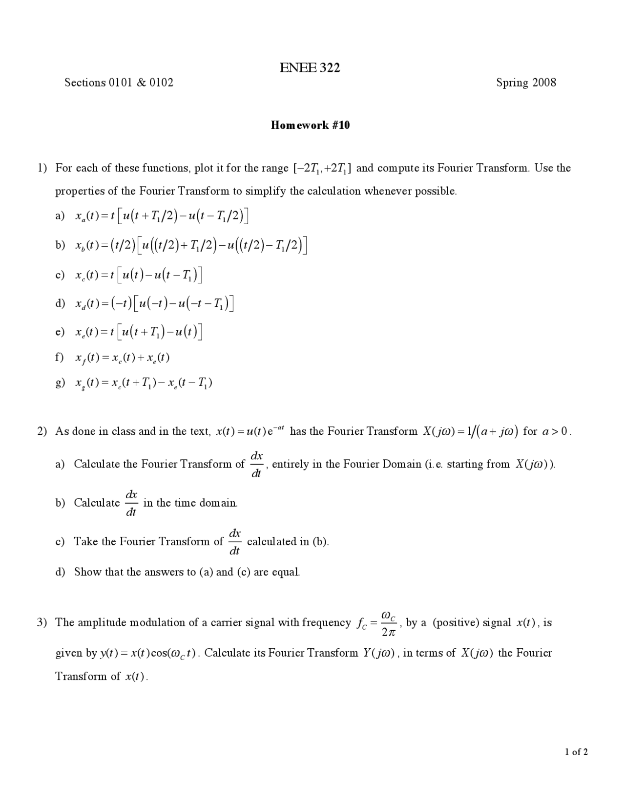 Homework 10 System Theory And Signal Enee 322 Docsity