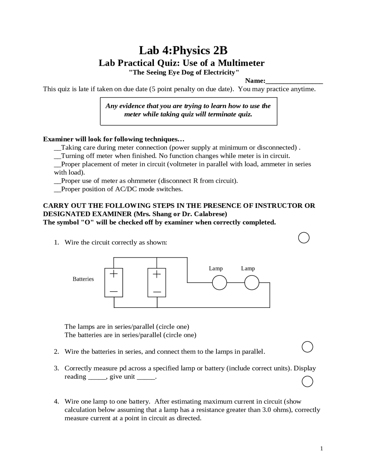 Use of Multimeter - Lab #4 - General Physics | PHYS 0002B - Docsity