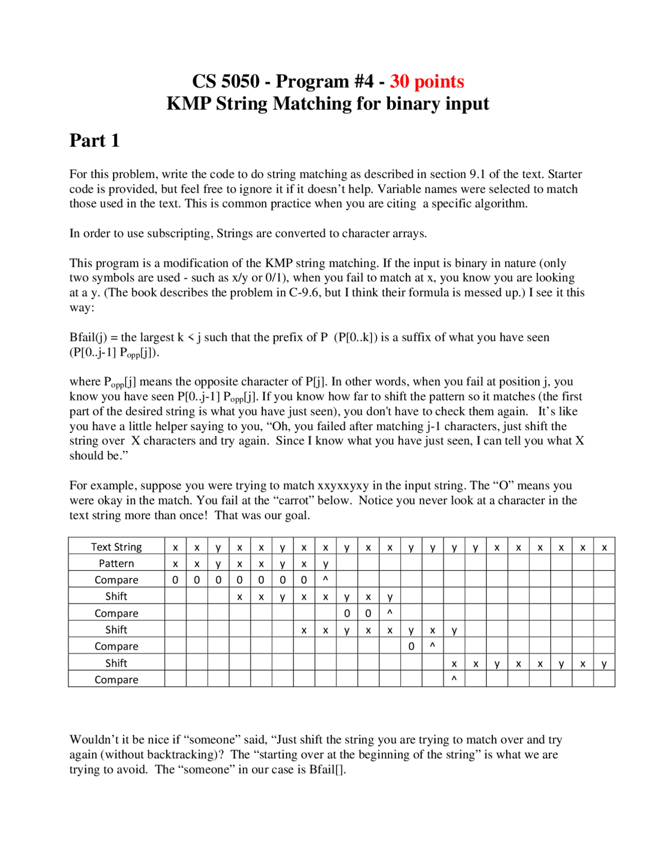 Assignment 4 Kmp String Matching For Binary Input Cs 5050 Docsity 