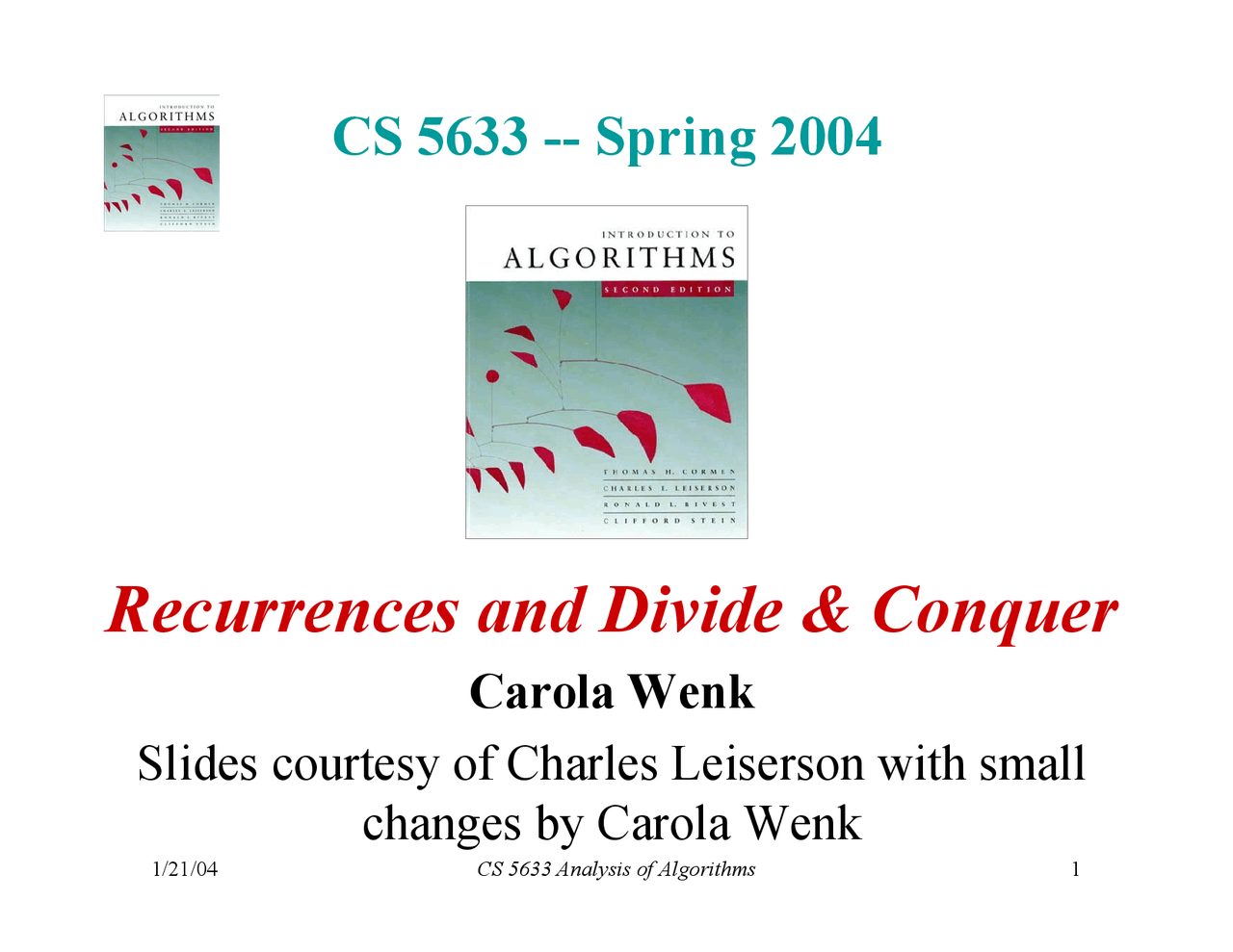 Slides On Recurrences And Divide And Conquer Cs 5633 Docsity