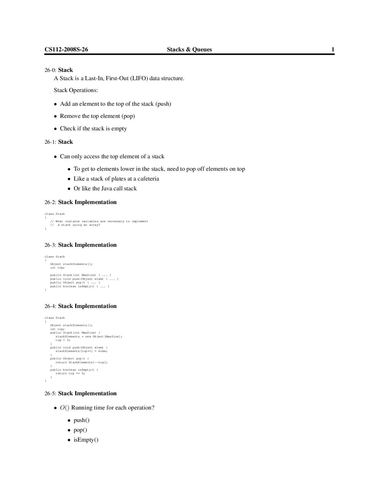 Notes On Stacks And Queues Introduction To Computer Science Ii Cs 112 Docsity
