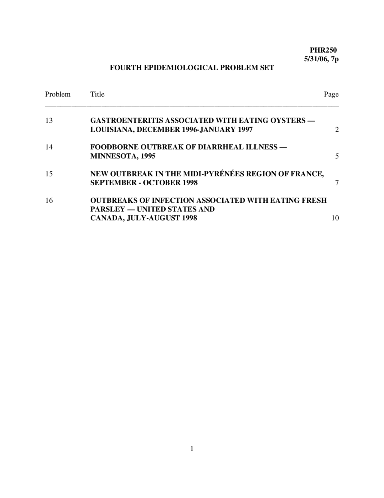 Foodborne Infection And Intoxication Epidemiological Problem Set 4