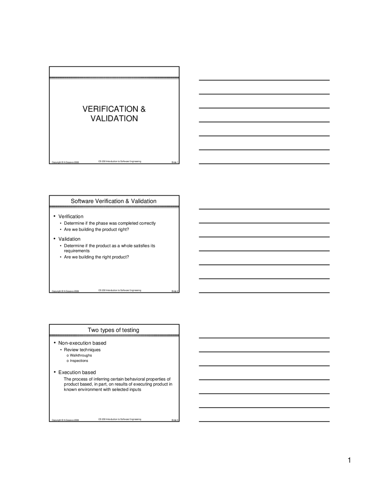 Verification And Validation Introduction To Software Engineering Cs 230 Docsity