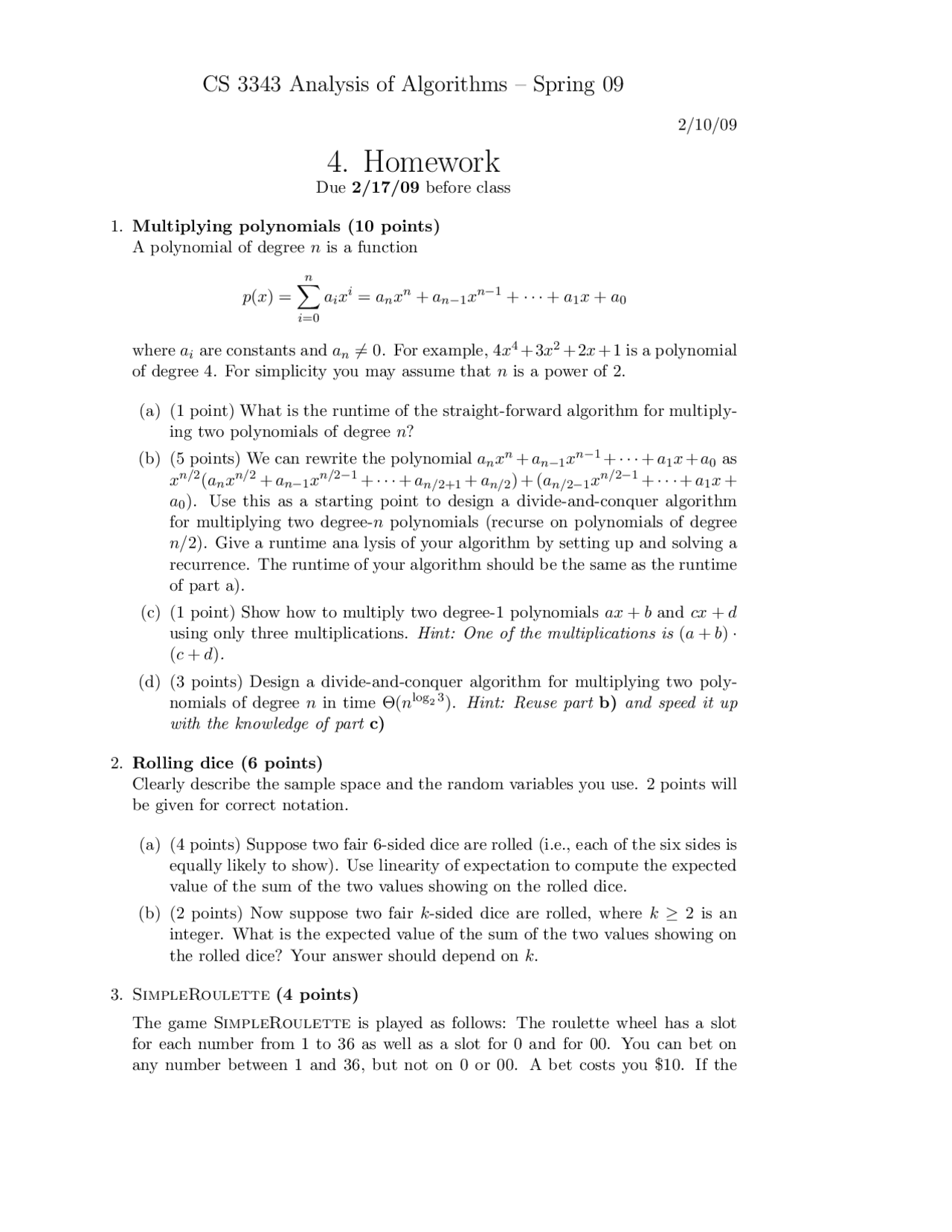 3 Questions on Analysis of Algorithms - Assignment 1 | CS 3343 | Assignments Algorithms and ...