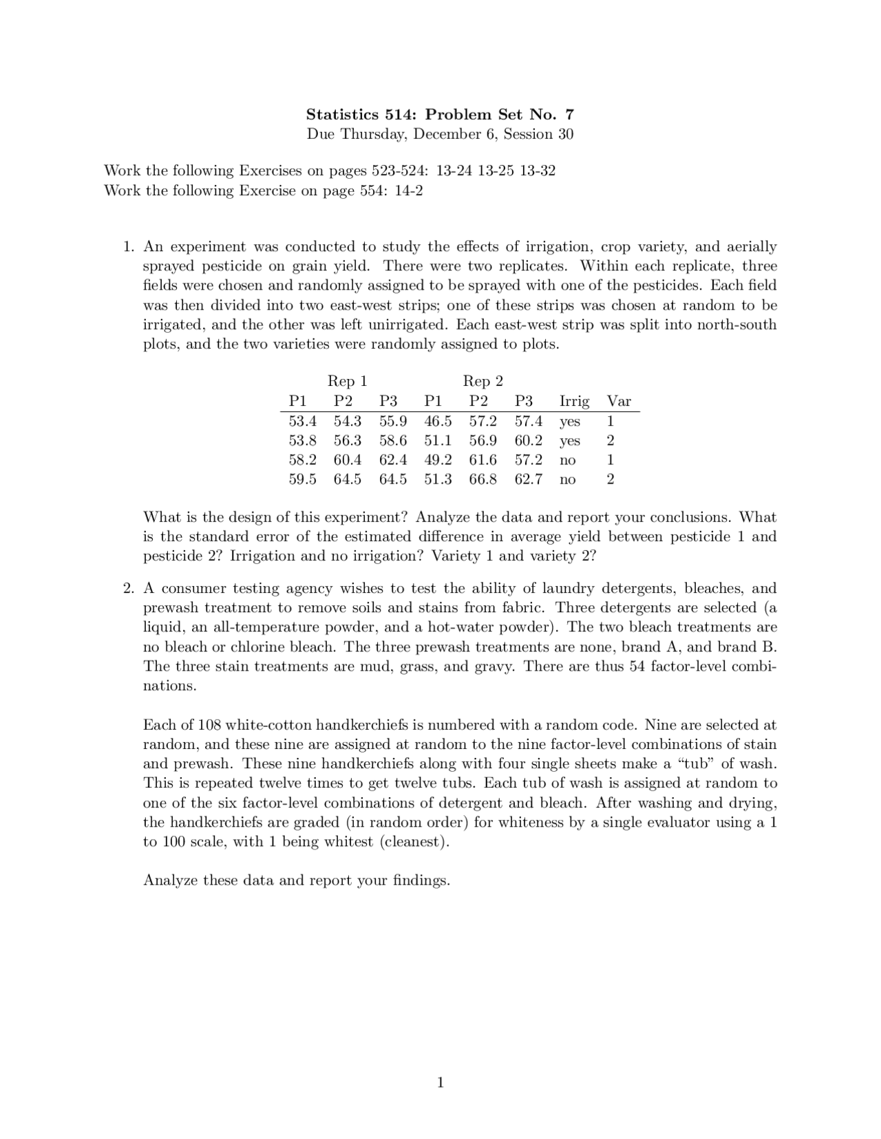 Questions On Statistics In Design Of Experiments Assignment 7 Stat