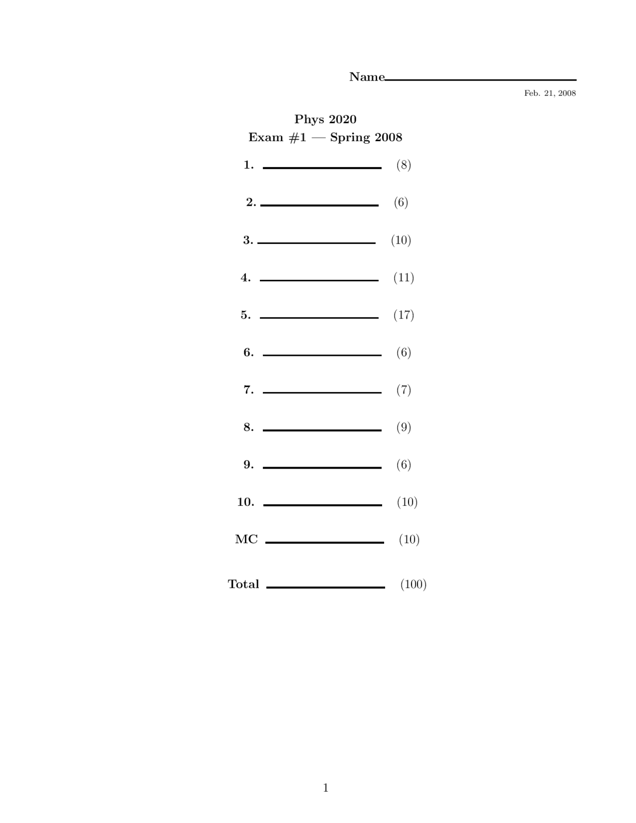 Exam 1 With Answer Key Algebra Based Physics Ii Phys 2020 Docsity