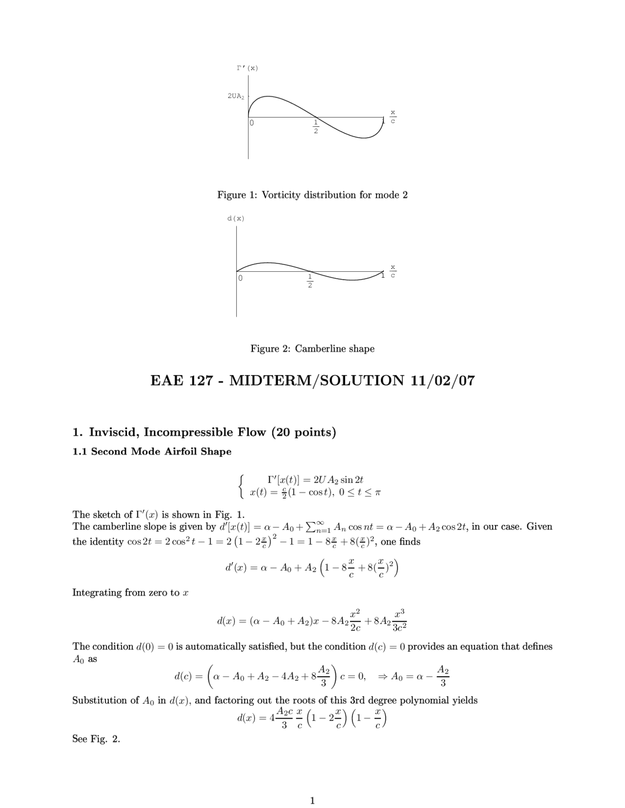 Midterm Exam With Solution For Applied Aircraft Aero Eae 127 Docsity