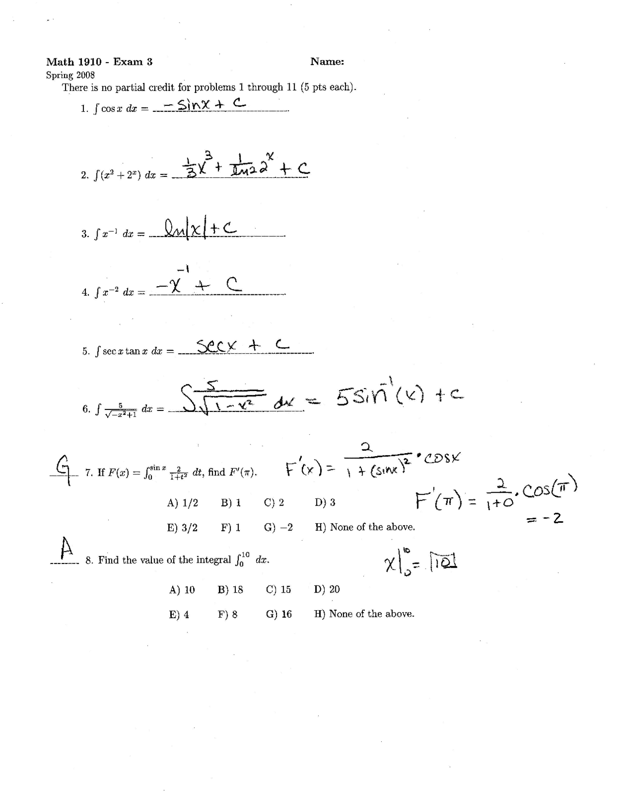 14 Questions On Calculus I With Solutions Math 1910 Docsity