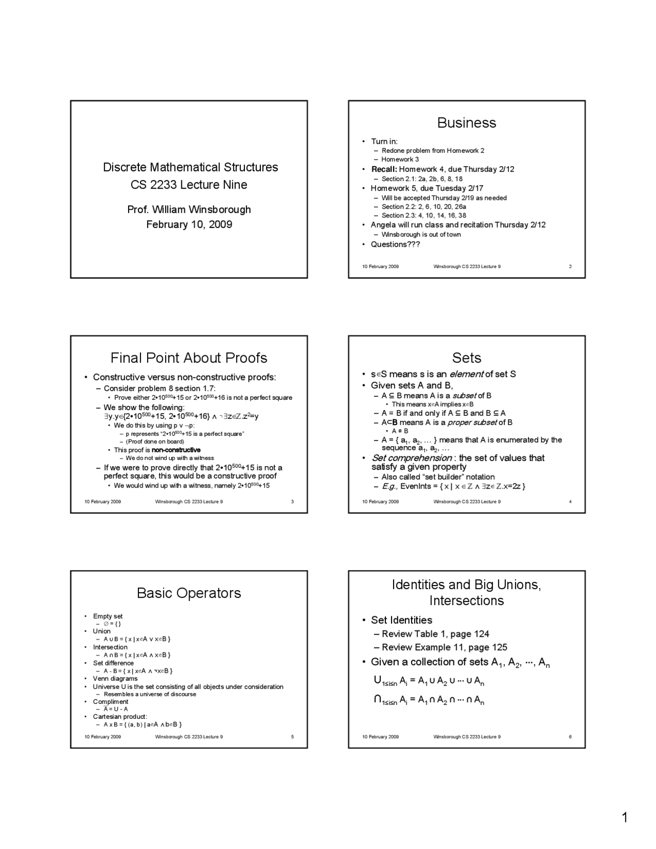 Discrete Mathematical Structures: Lecture 9 - Proofs, Sets, and ...