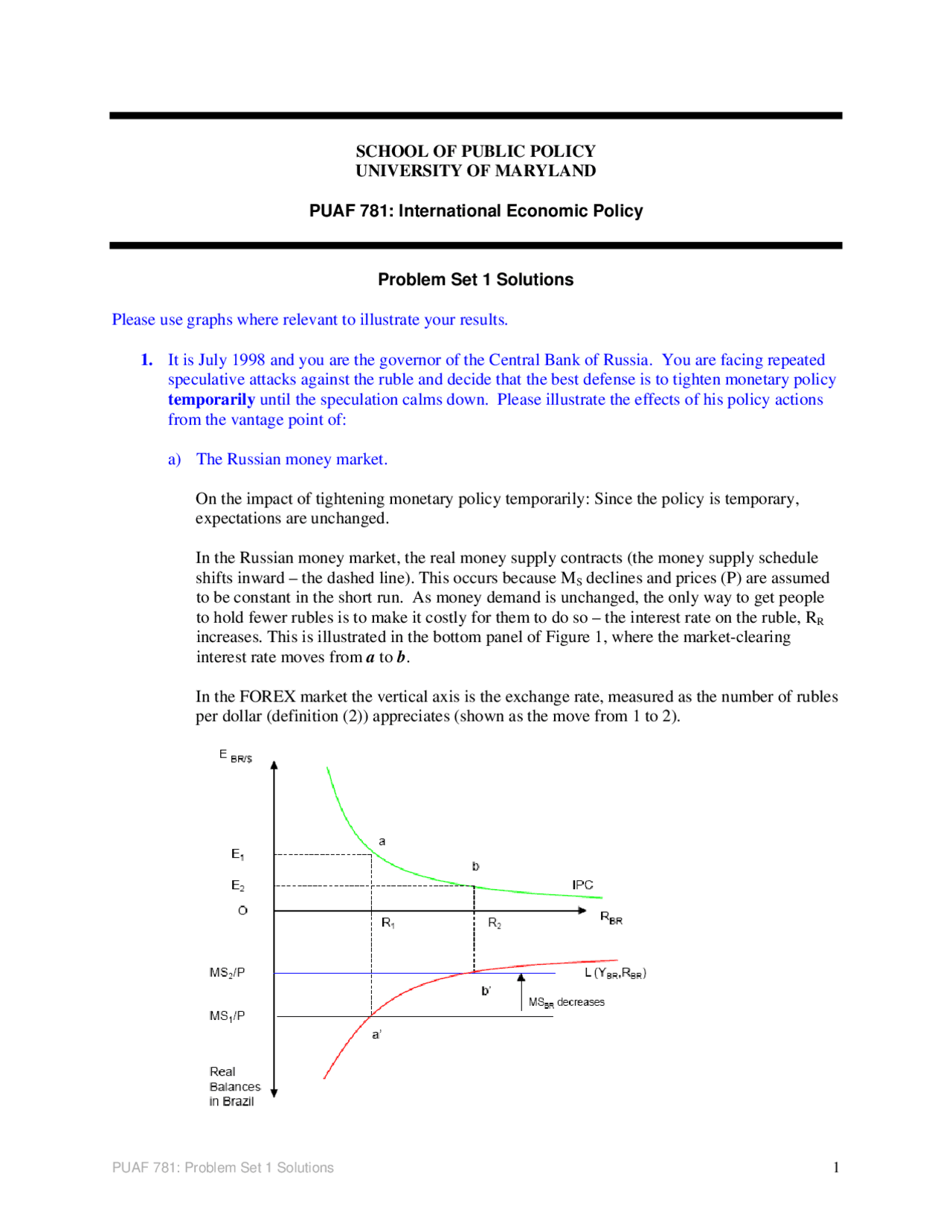 5 Solved Problems On The Economic Policy Homework 1 Puaf 781 Docsity