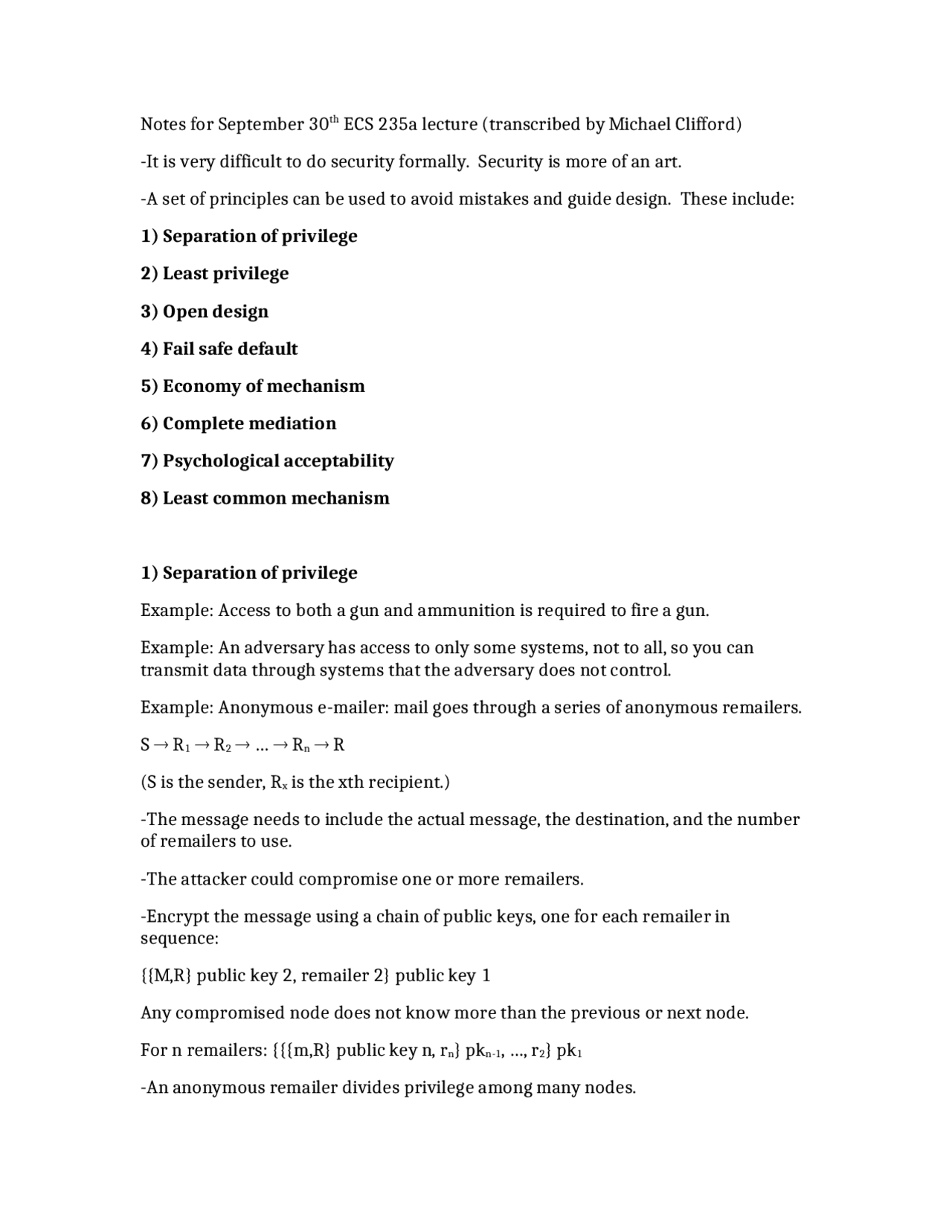 Separation of Privilege, Open Design and Psychological Acceptability | ECS 235A - Docsity