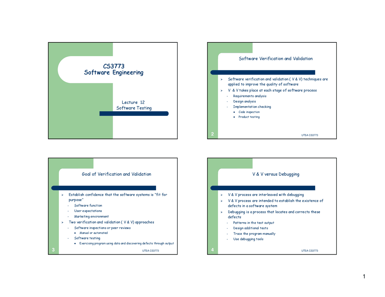 Goal Of Verification And Validation Lecture Slides Cs 3773 Docsity