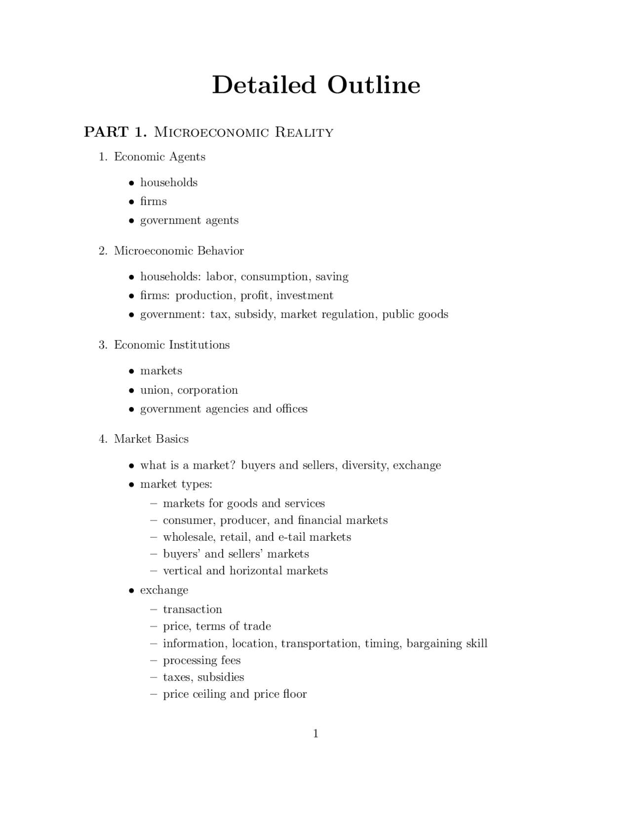 Introduction To Microeconomics Reality Course Outline Econ 240