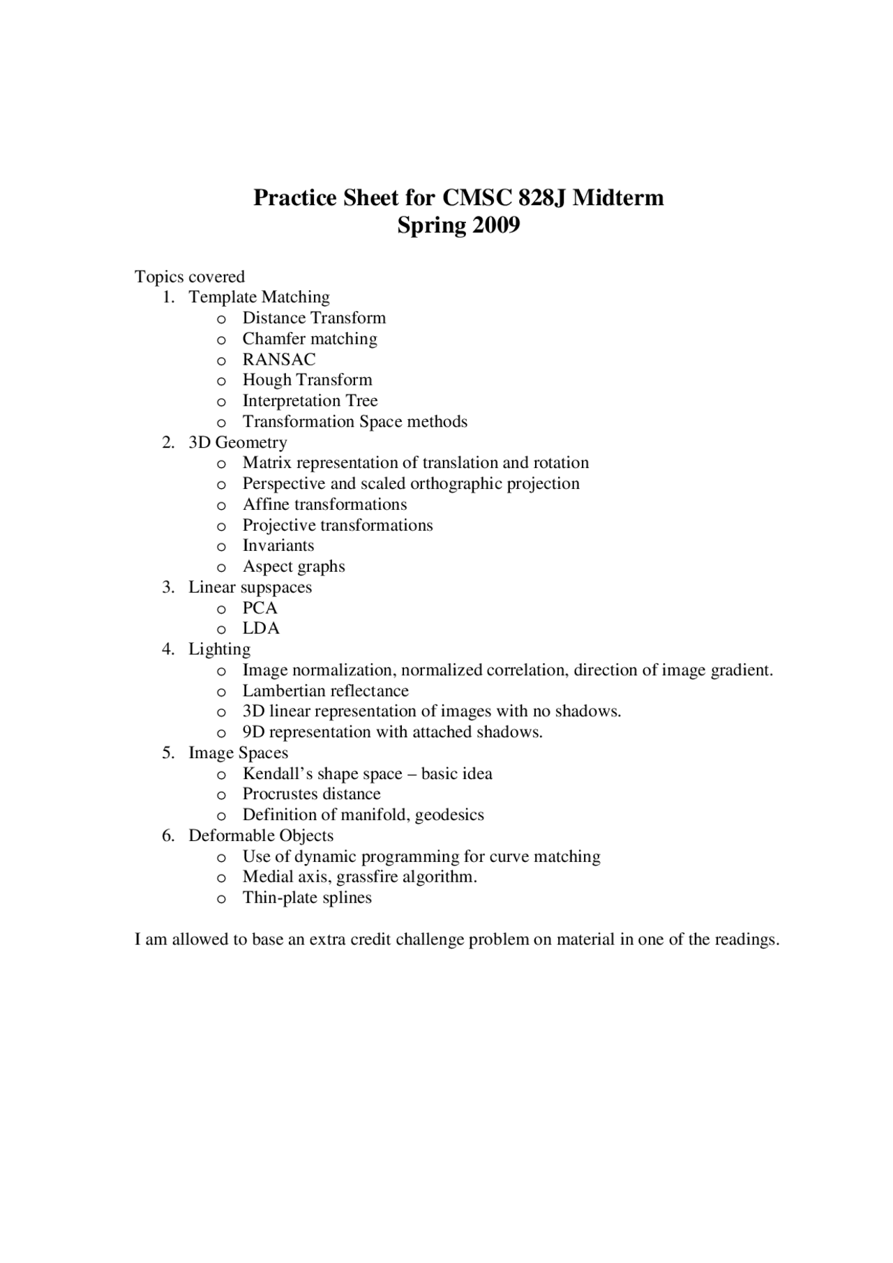 Practice Sheet For Midterm Exam Advanced Topics In Information Processing Cmsc 828 Docsity