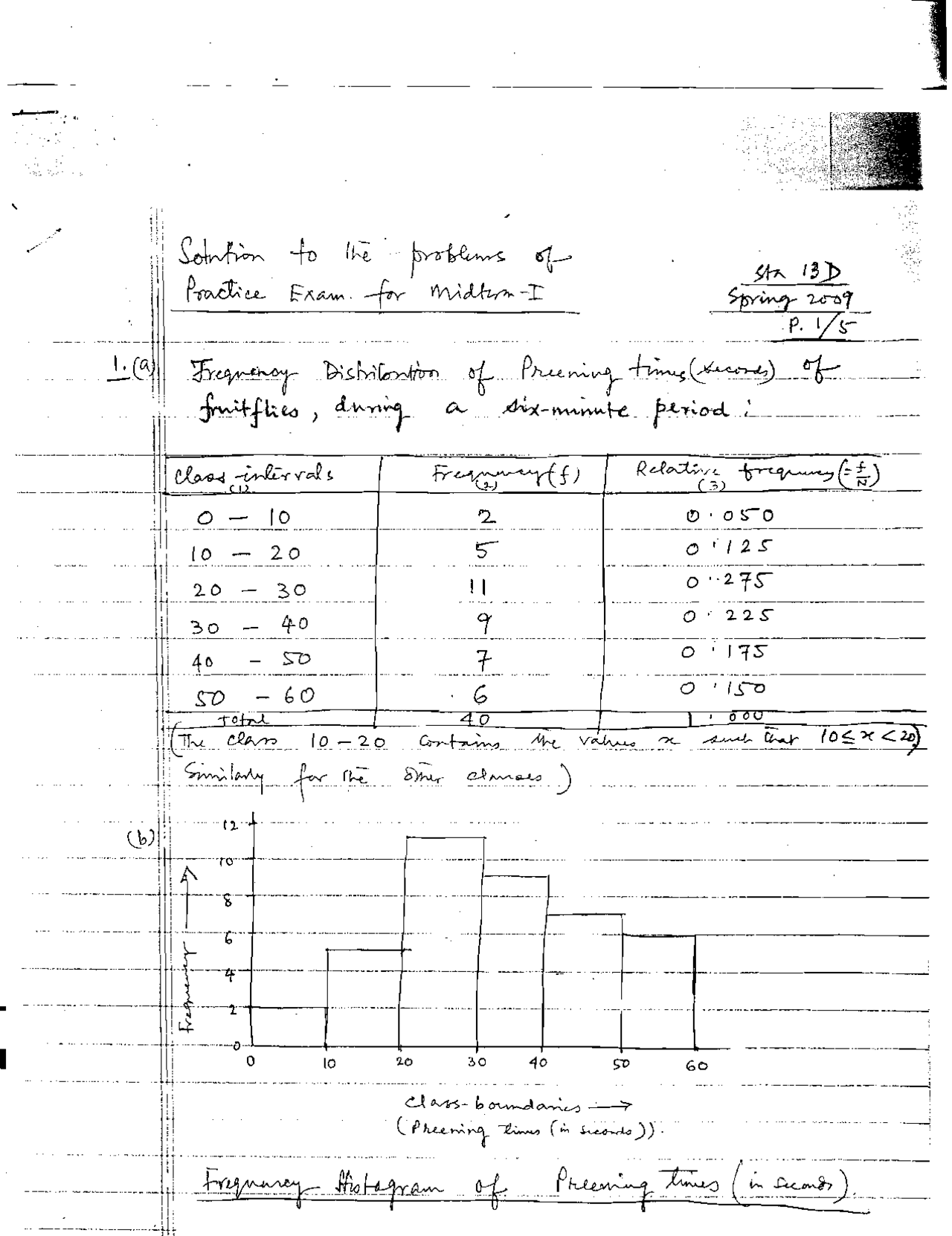 Practice Exam for Midterm1 with Solutions - Elementary Statistics | STA 013 | Exams Statistics ...