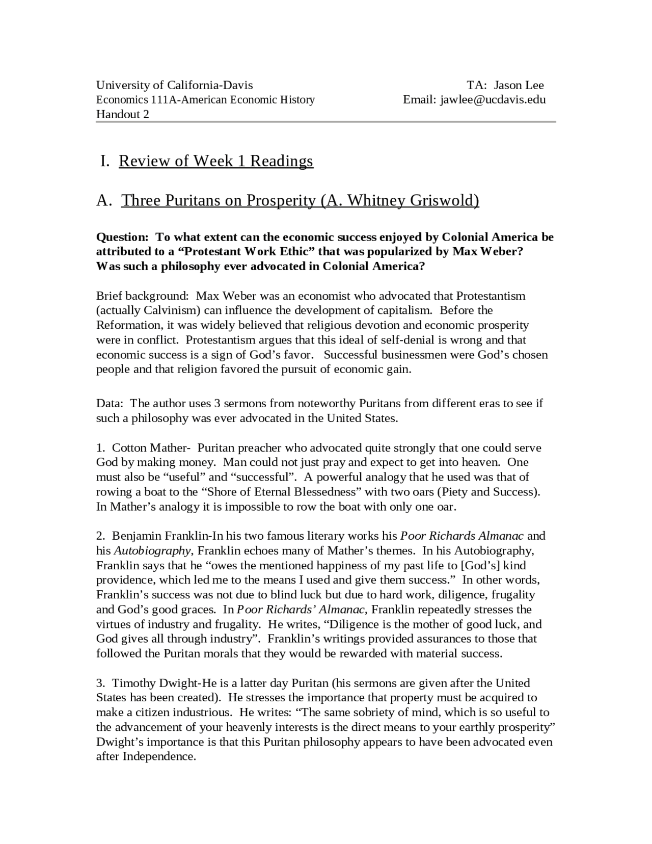 Review Sheet for Economics History | ECN 111A - Docsity