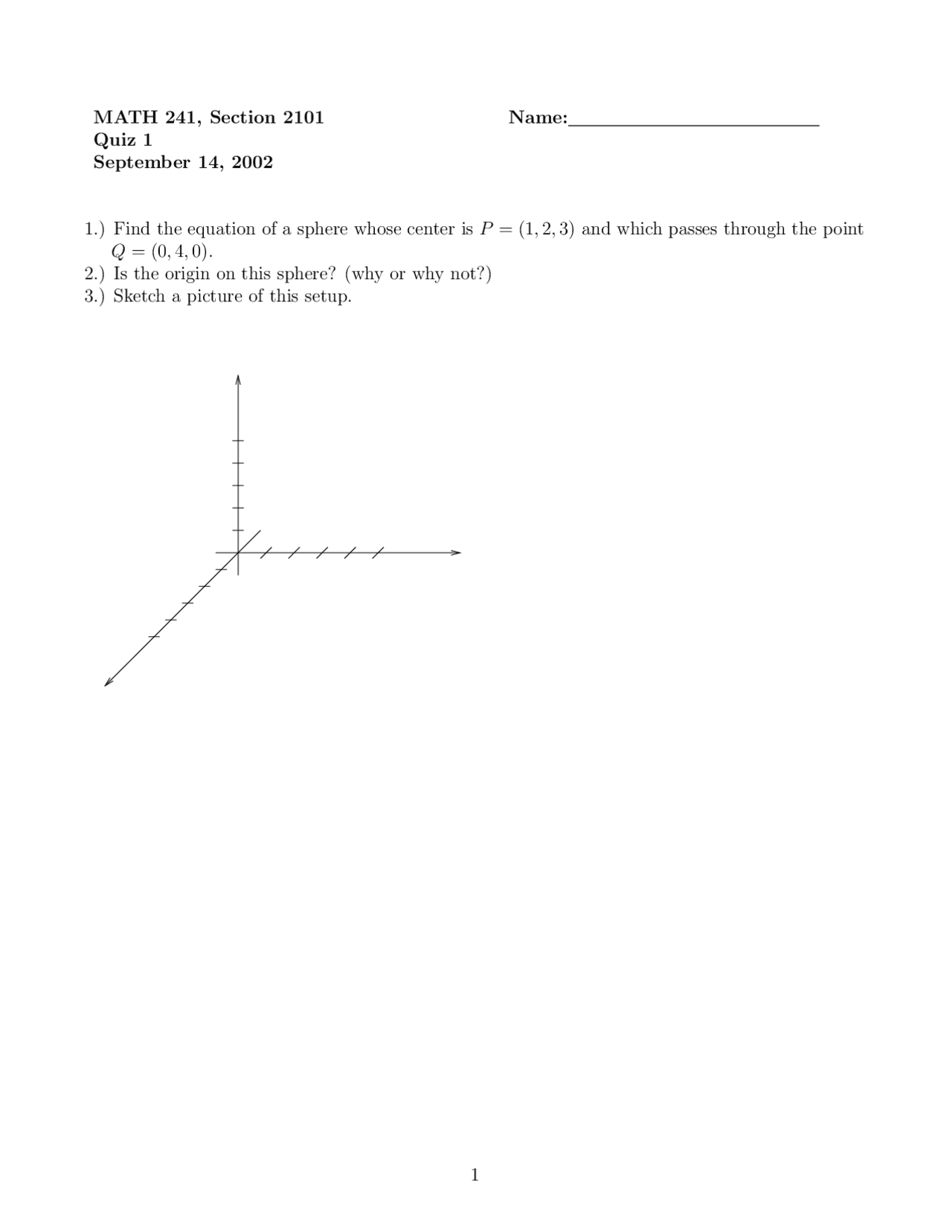Find The Equation Sphere Calculus Iii Math 241 Docsity