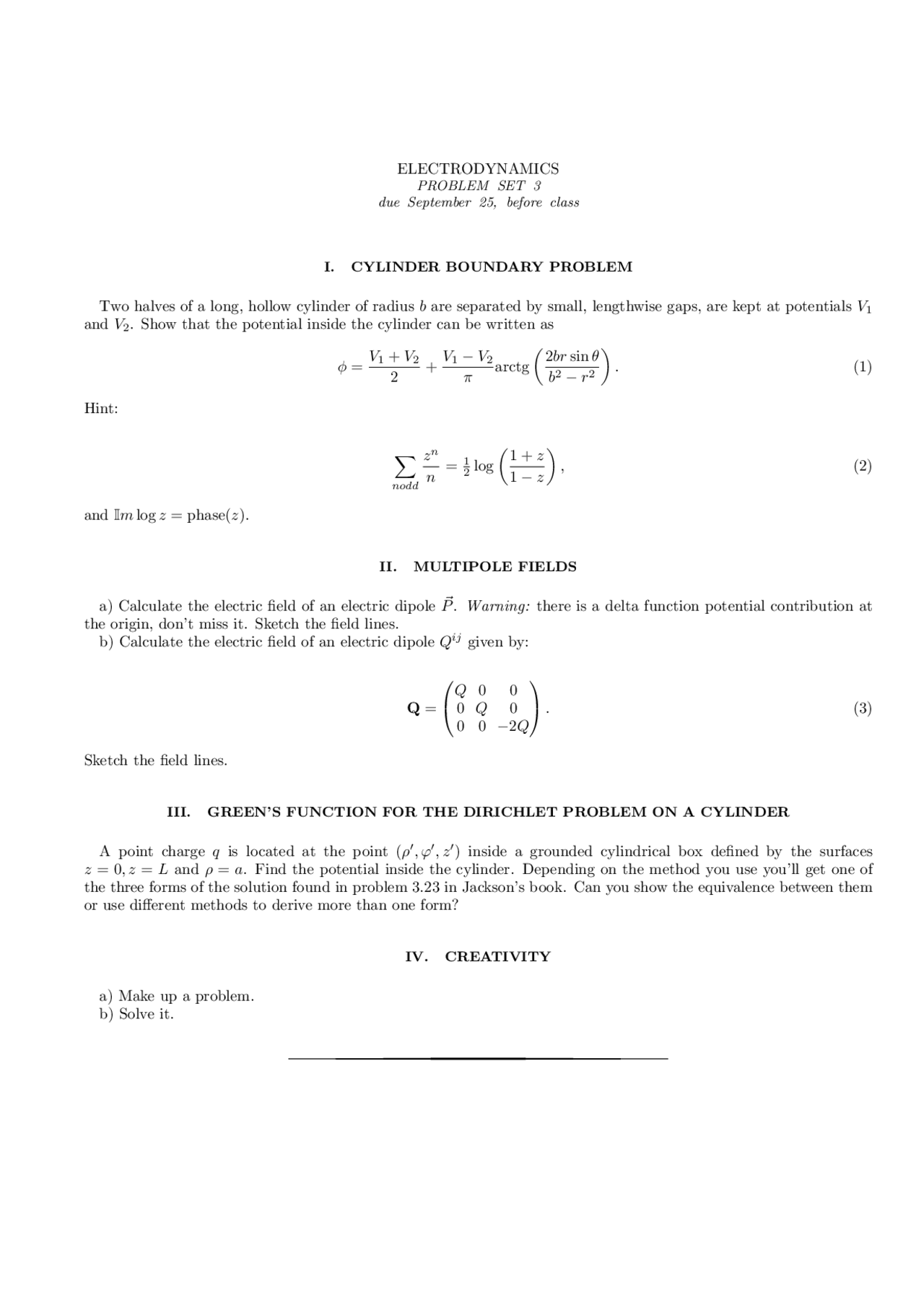 Problem Set 3 Practice Electrodynamics Phys 606 Assignments