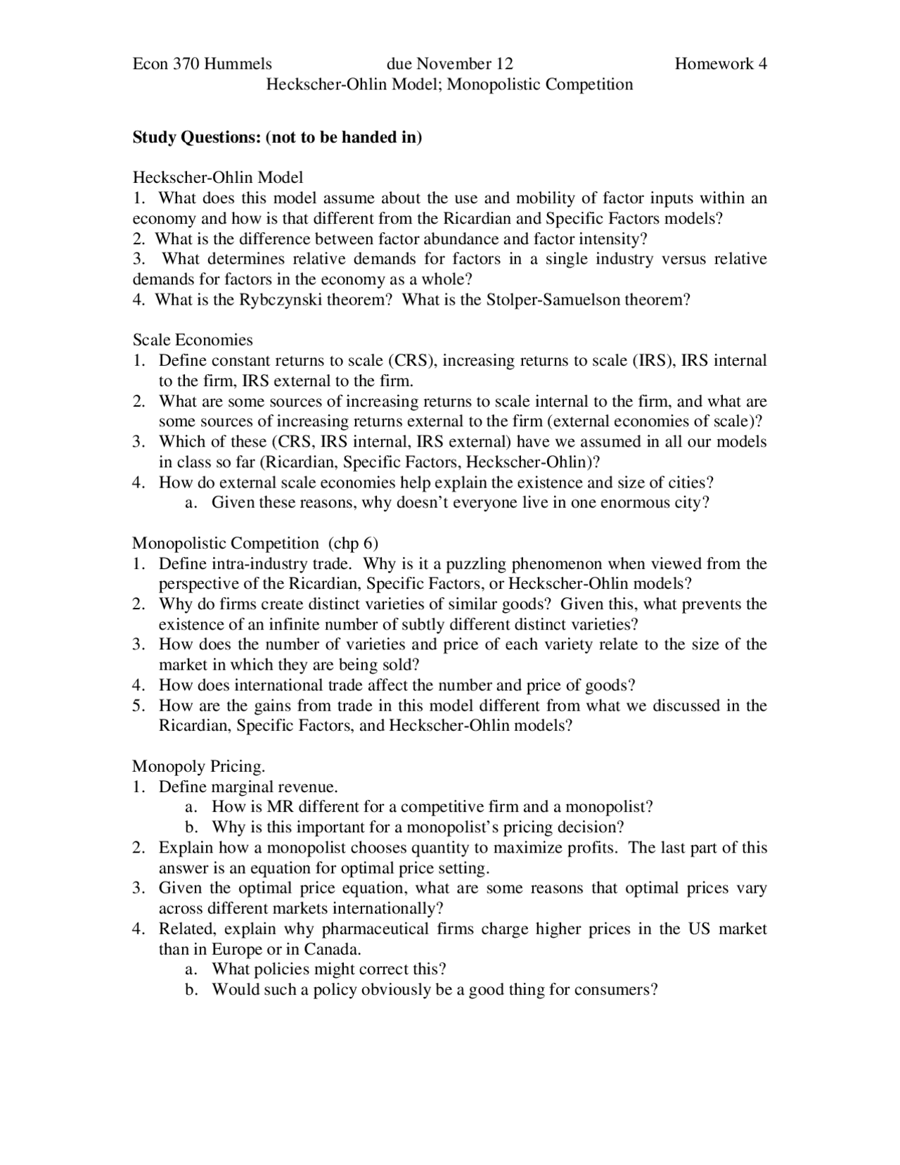 International Trade Assignment 4 Econ 37000 Docsity