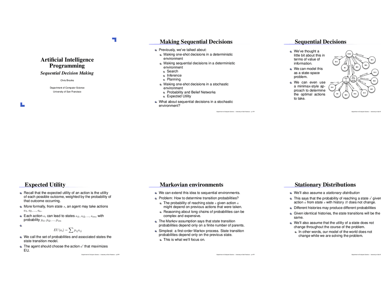 Artificial Intelligence Programming - Sequential Decision Making | CS 662 - Docsity