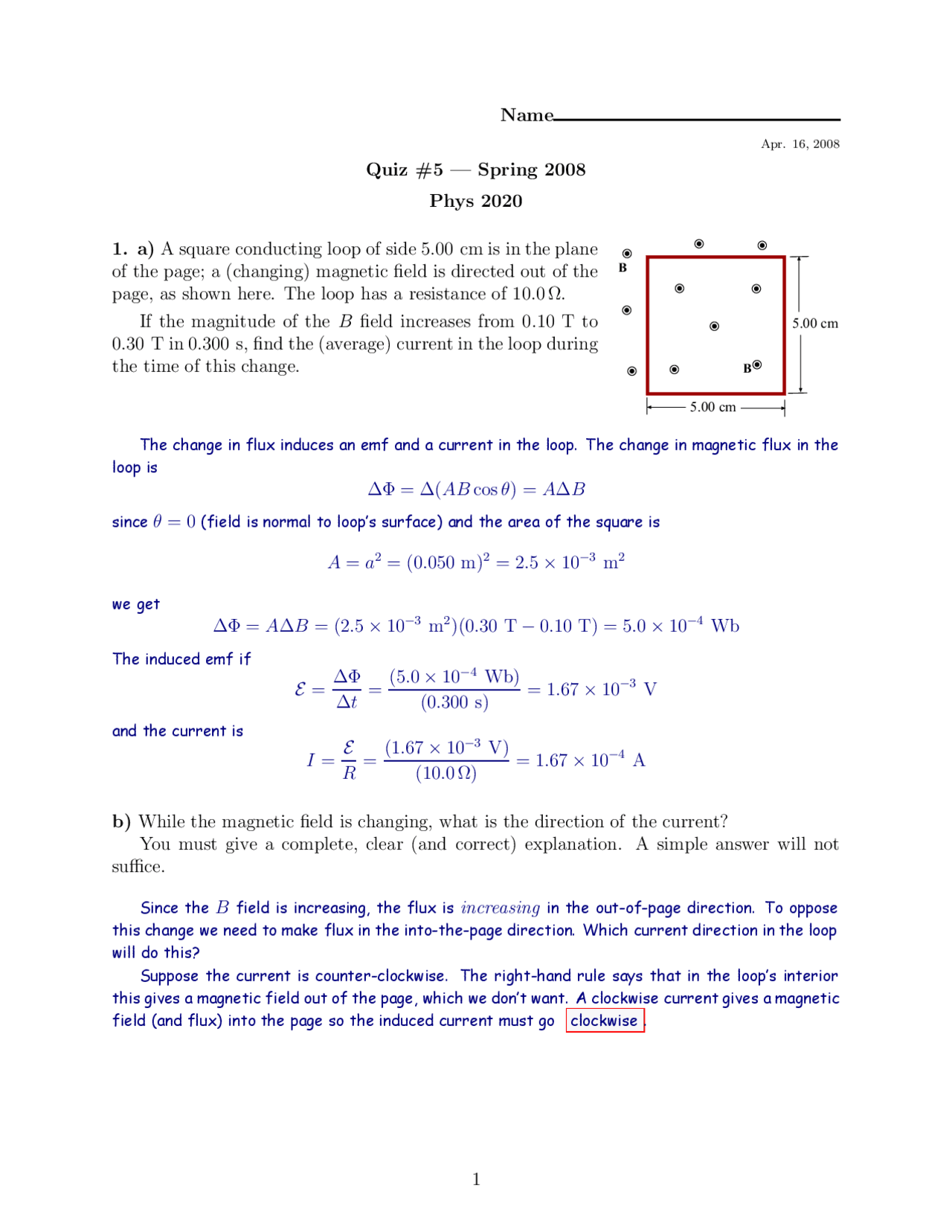 Sample Quiz 5 With Answers Algebra Based Physics Ii Phys 2020 Docsity