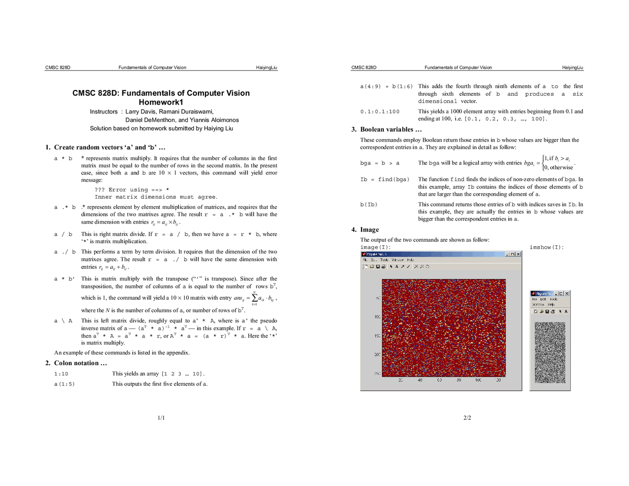 Homework 1 Solutions Fundamentals Of Computer Vision Cmsc 828 Docsity 