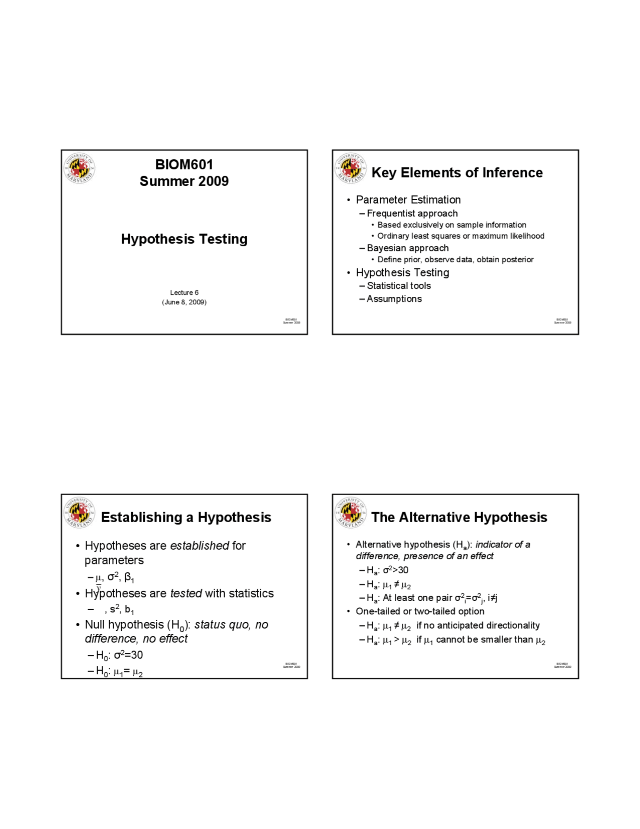 Hypothesis Testing Biostatistics 1 Lecture Slides Biom 601 Docsity