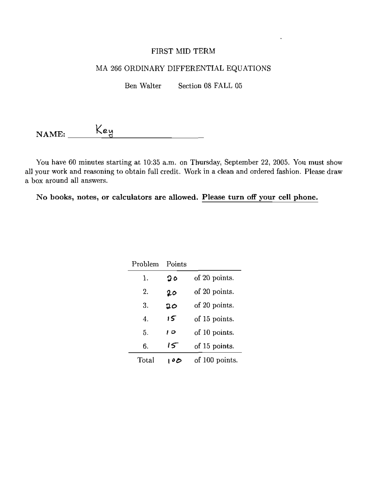 Ordinary Differential Equations Solved Midterm Exam 1 Ma 26600
