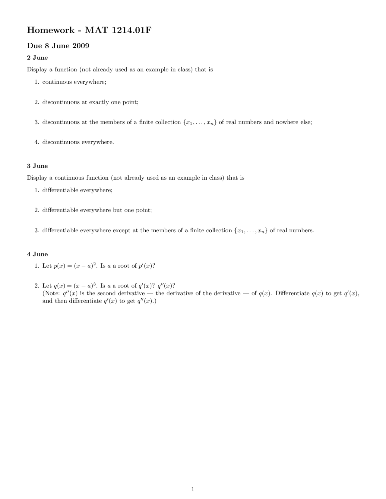 30 Questions For Assignment Calculus I Mat 1214 Docsity