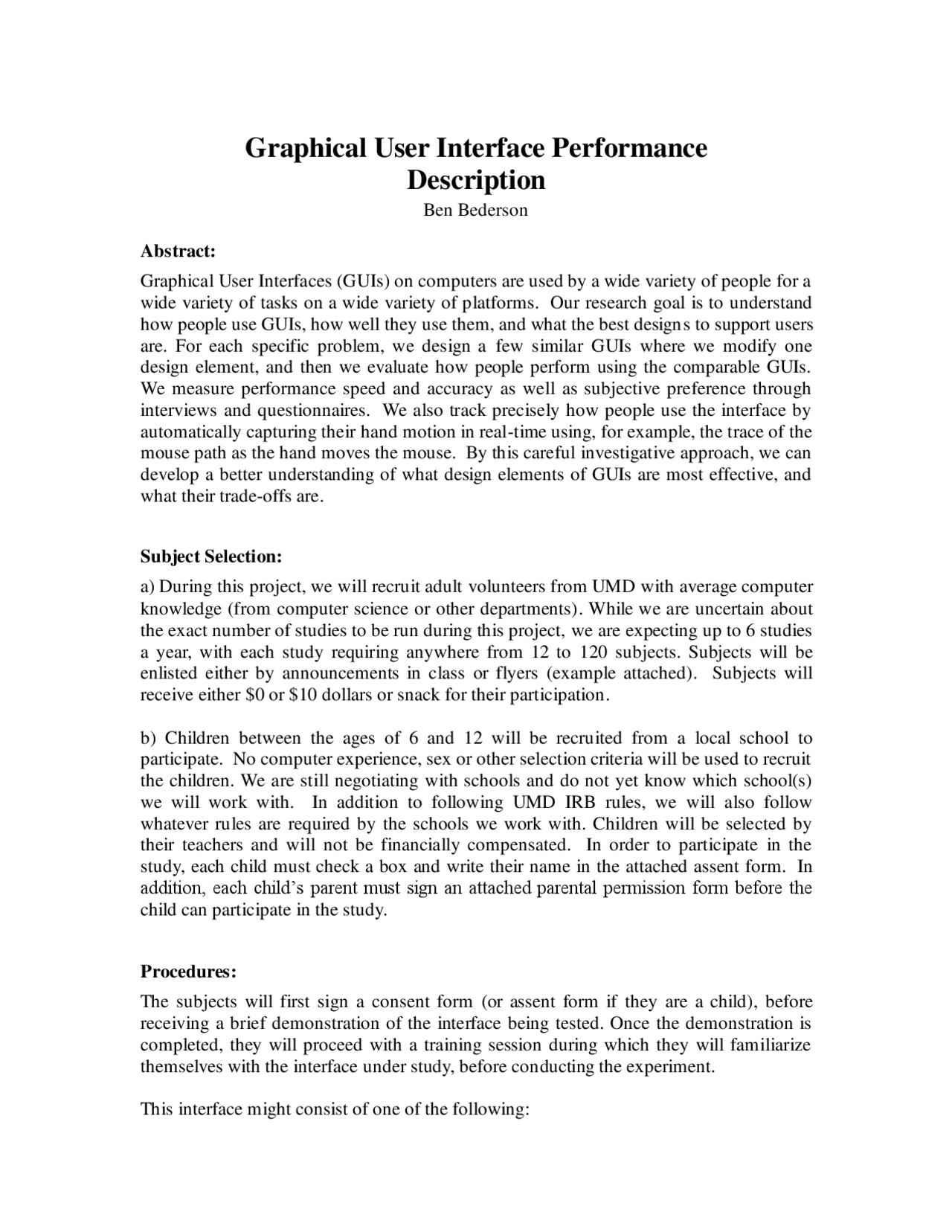 Graphical User Interface Performance Description Cmsc 434 Docsity