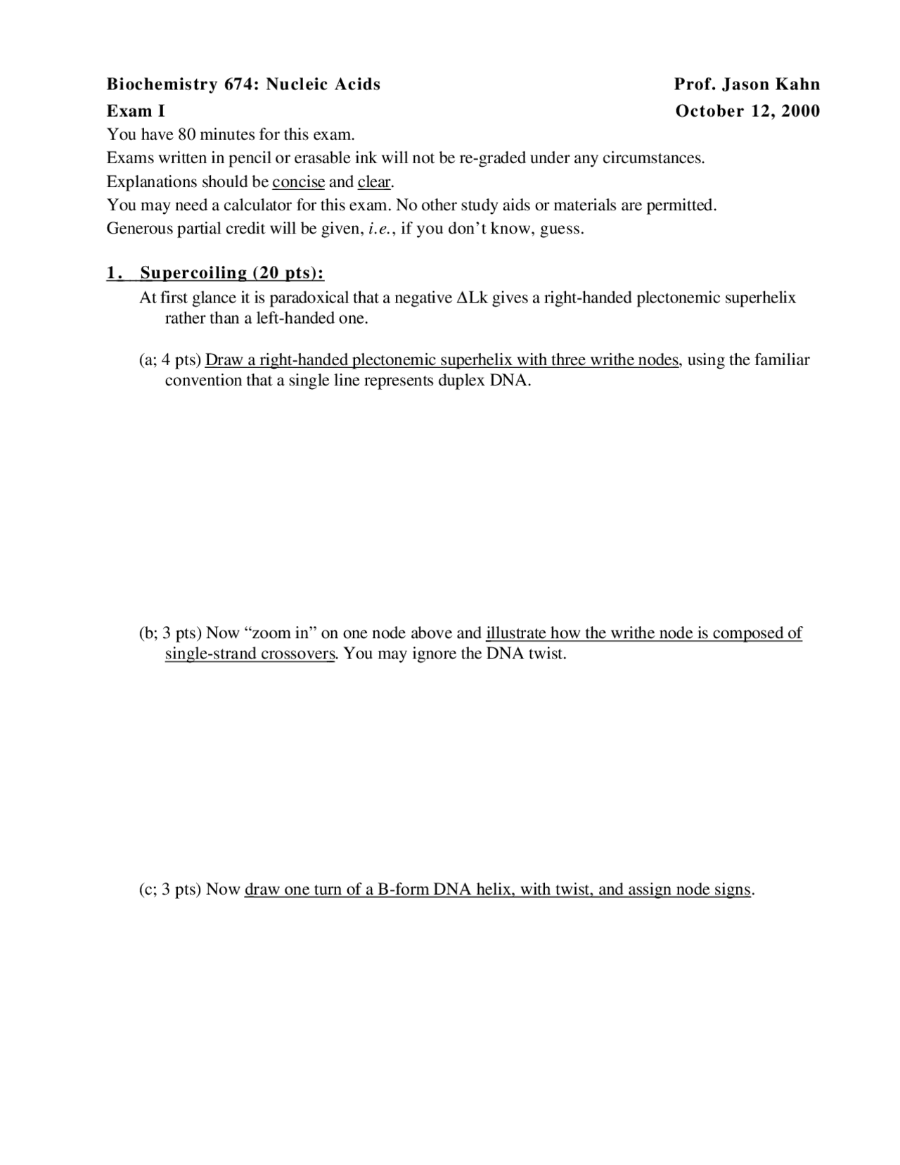 6 Questions For Nucleic Acid Old Examination 1 Bchm 674 Docsity