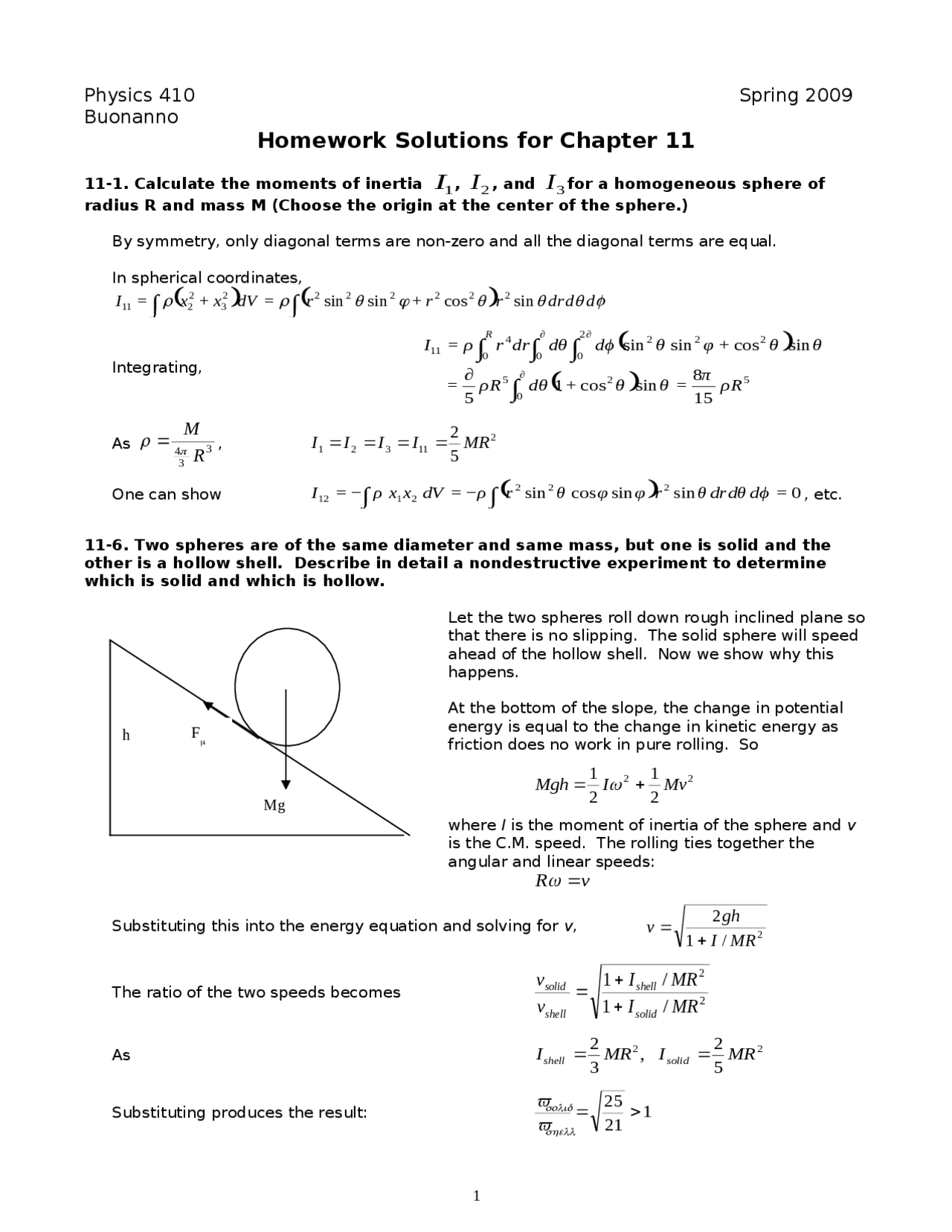 Assignment on Classical Mechanics - Chapter 11 | PHYS 410 - Docsity