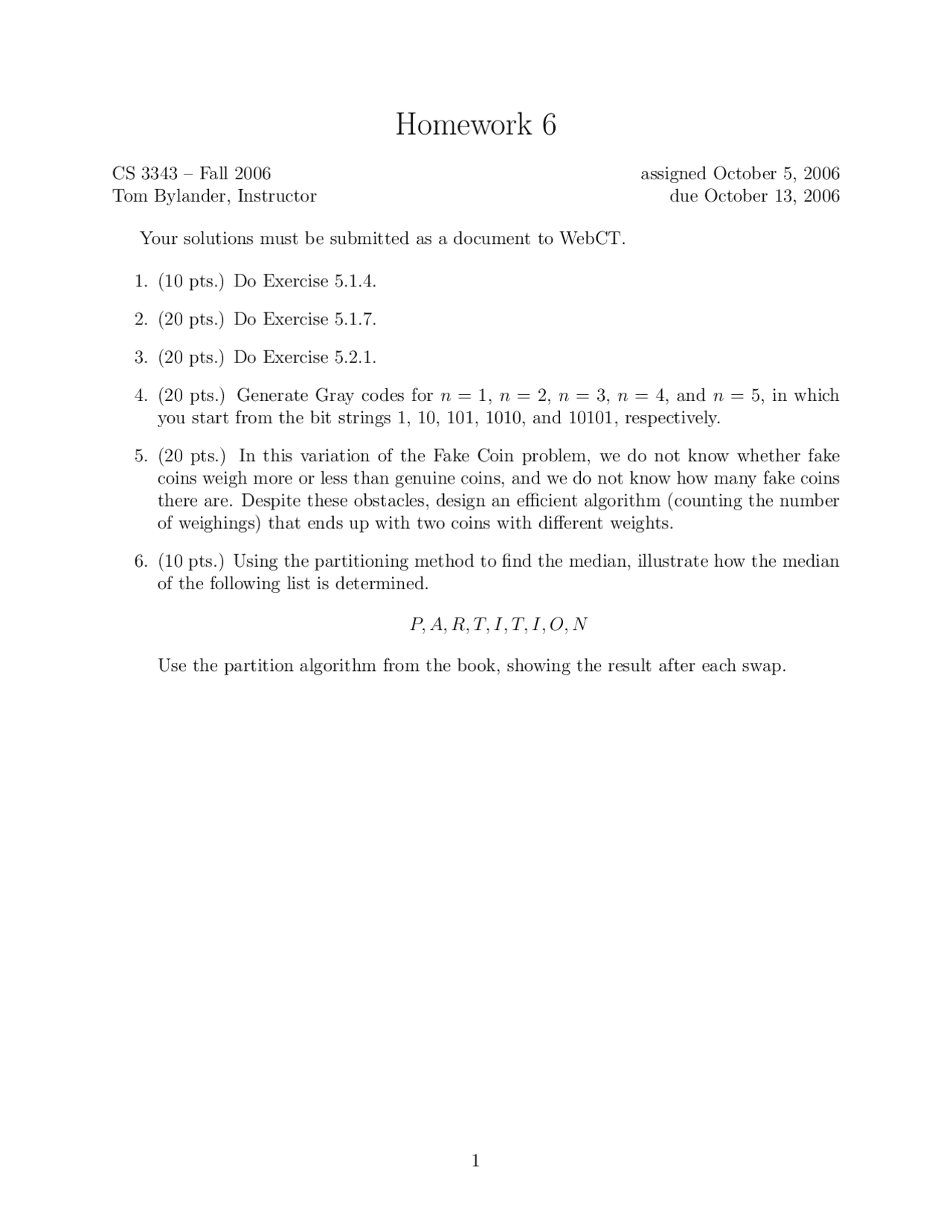 Practice Questions for Assignment 6 - Analysis of Algorithms | CS 3343 - Docsity
