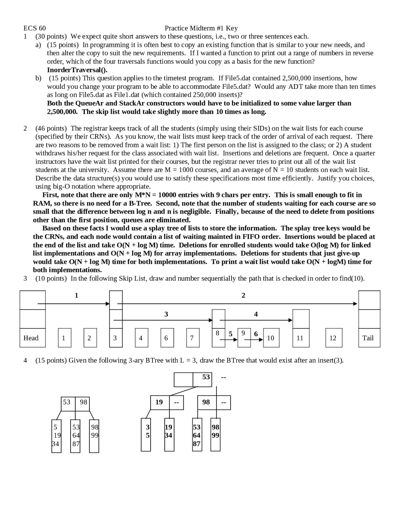 Practice Midterm With Answers Data Structures And Programming Ecs