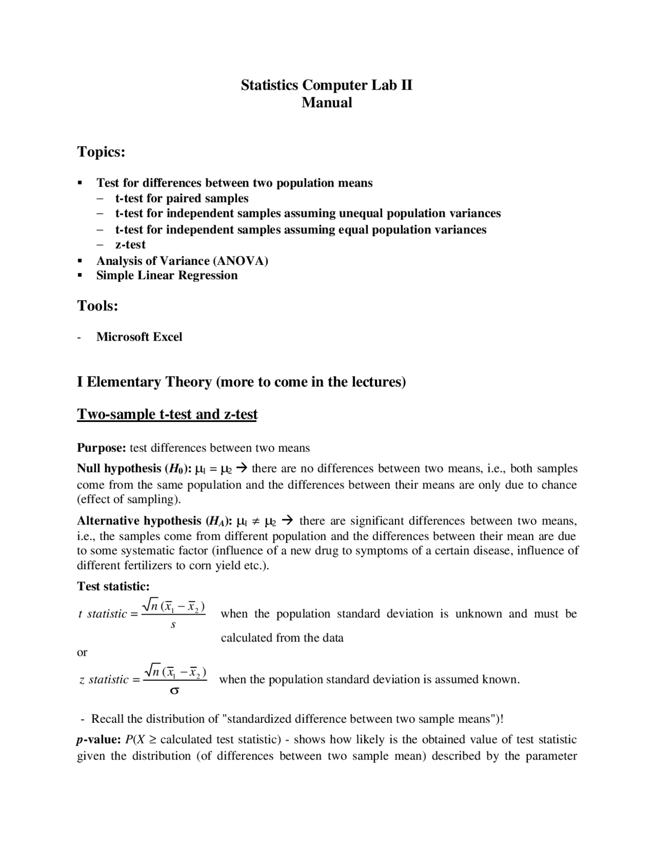 Analysis Of Variance Statistics For Scientists Lecture Notes Stat