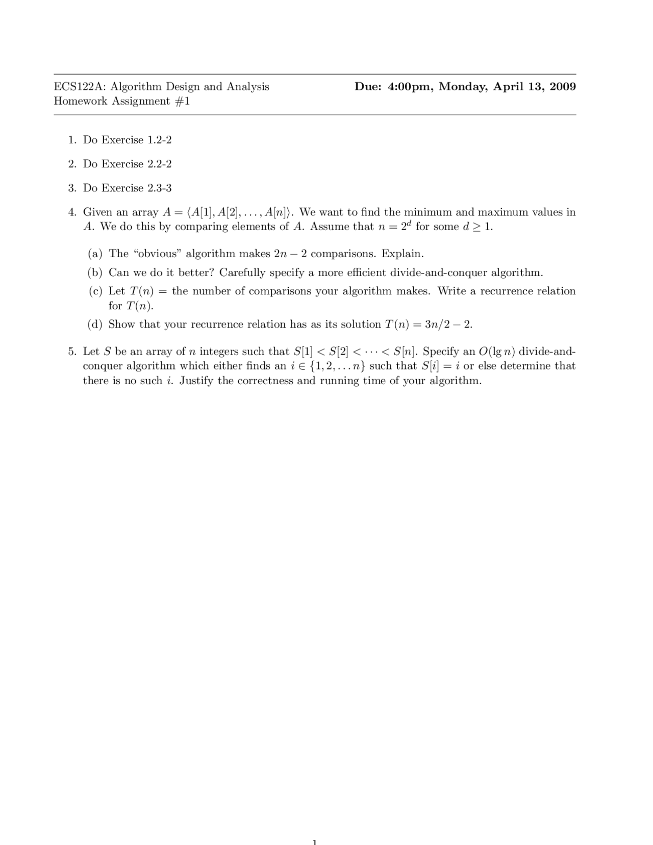 Homework 1 For Algorithm Design Ecs 122a Docsity 1650