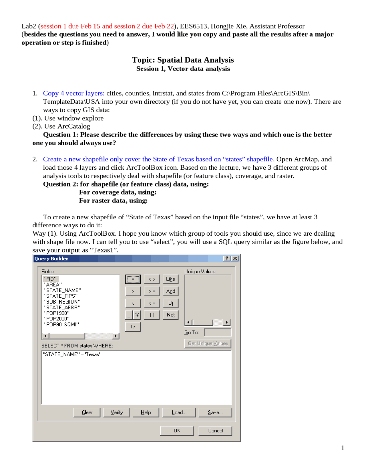 Laboratory 2 Spatial Data Analysis Ees 6513 Docsity