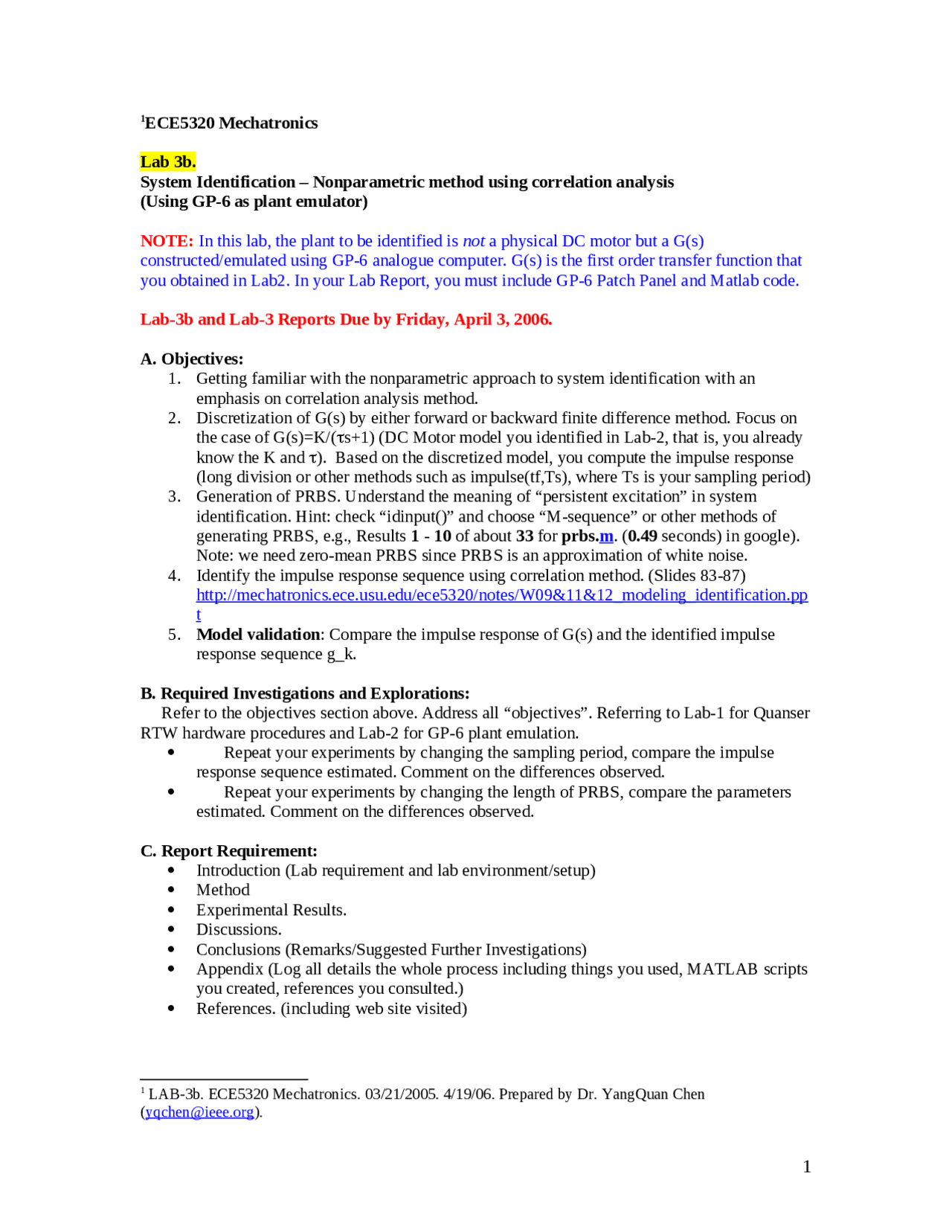 System Identification: Nonparametric Method Using Correlation Analysis | ECE 5320 - Docsity