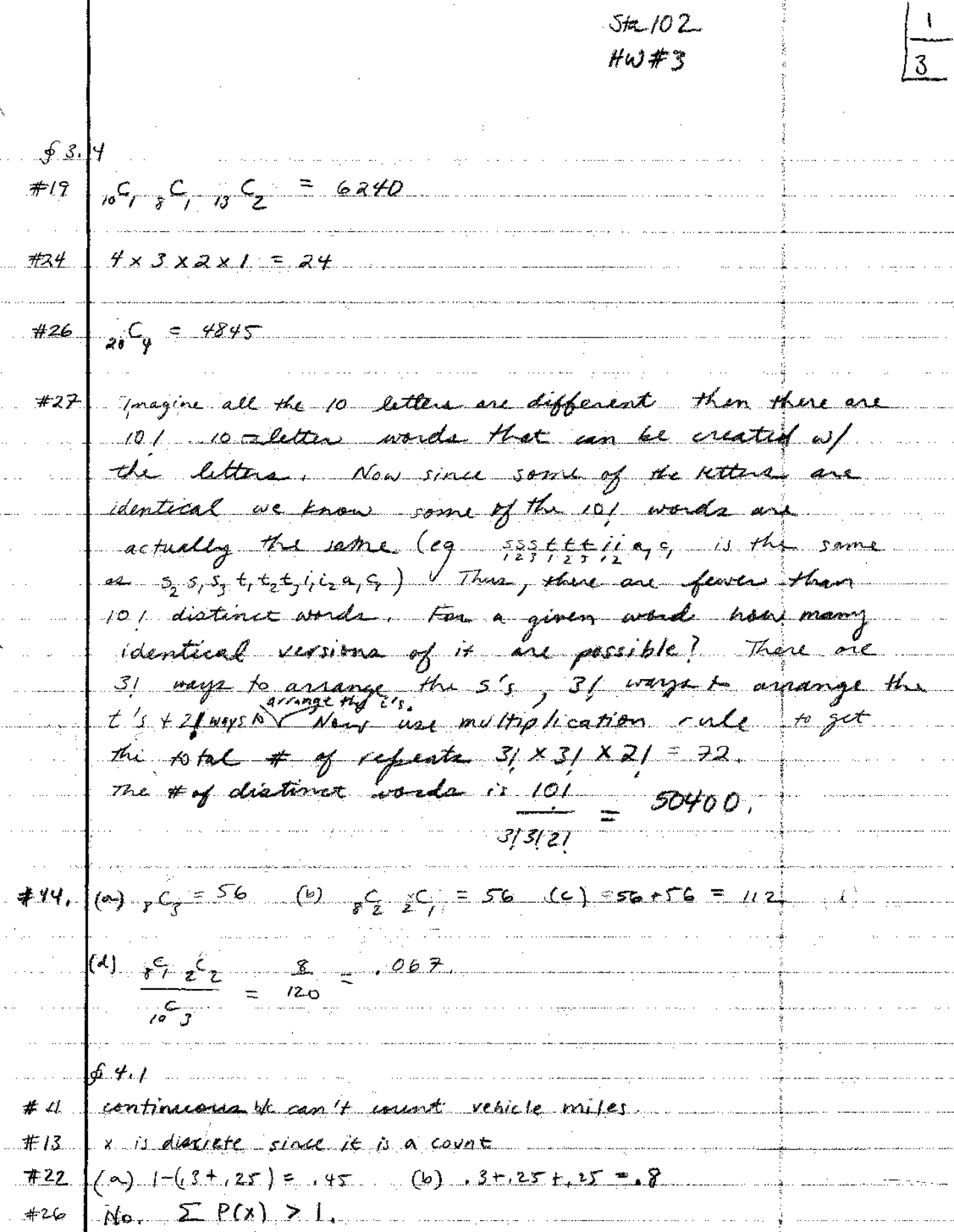 Homework 3 for Probability Modeling and Statistical Inference | STA 102 - Docsity