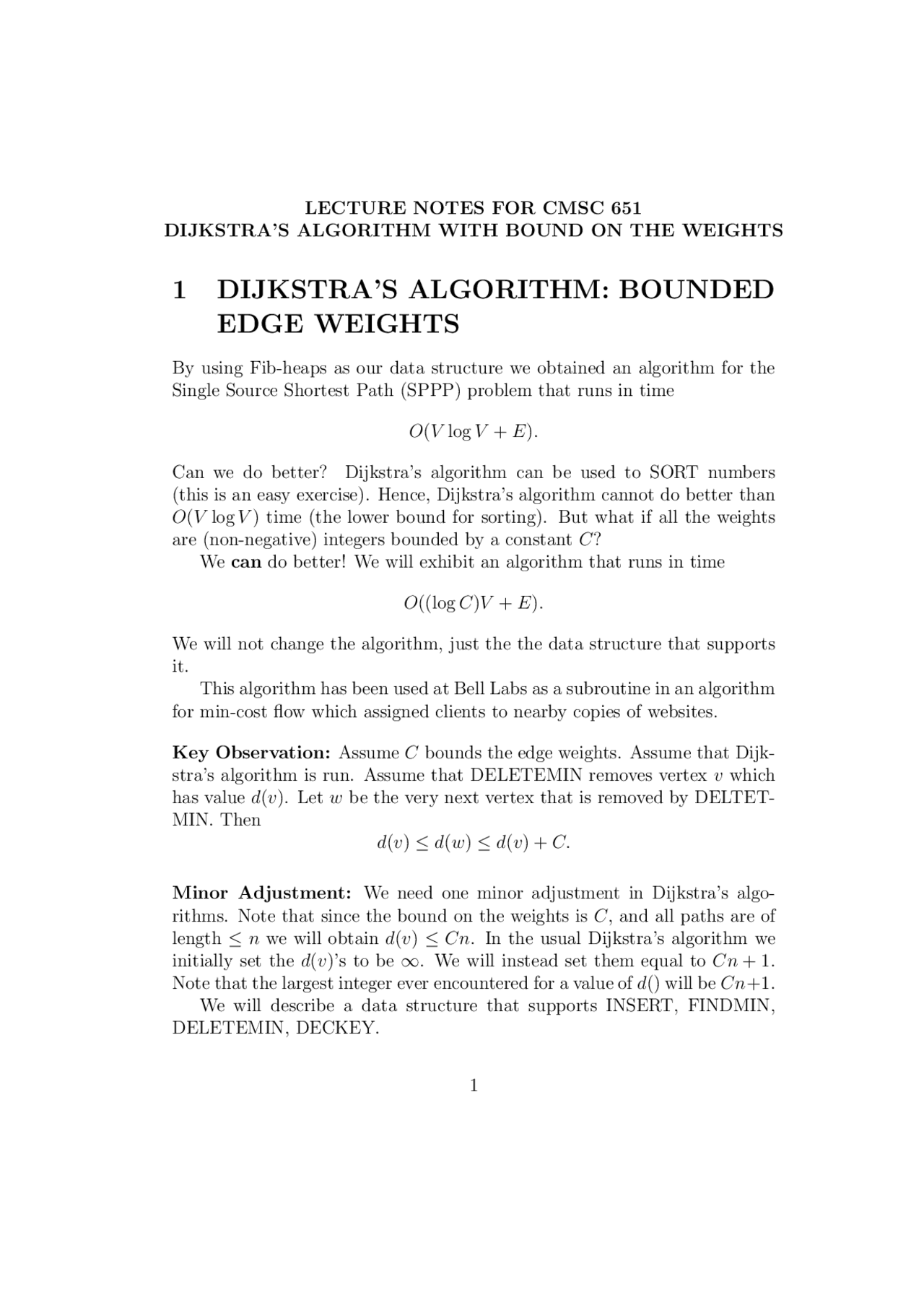 Dijkstra's Algorithm with Bound on the Weights | CMSC 651 - Docsity