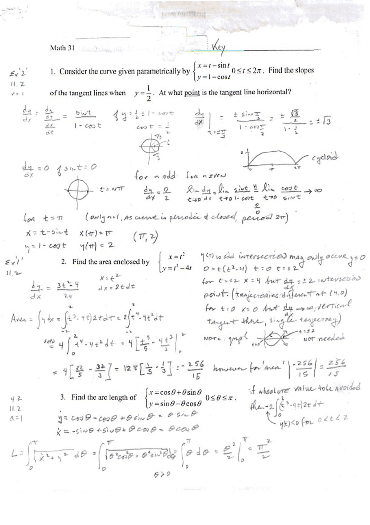 7 Solved Problems to Find the Arc Length - Exam | MATH 0031 - Docsity