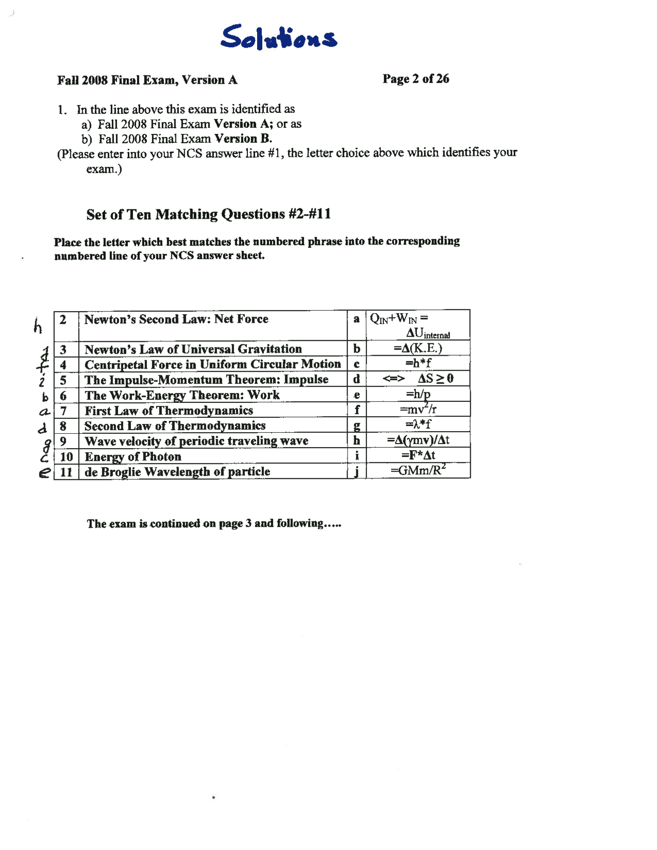 Solutions for Final Exam - Introduction to Physics | PHYS 117 - Docsity