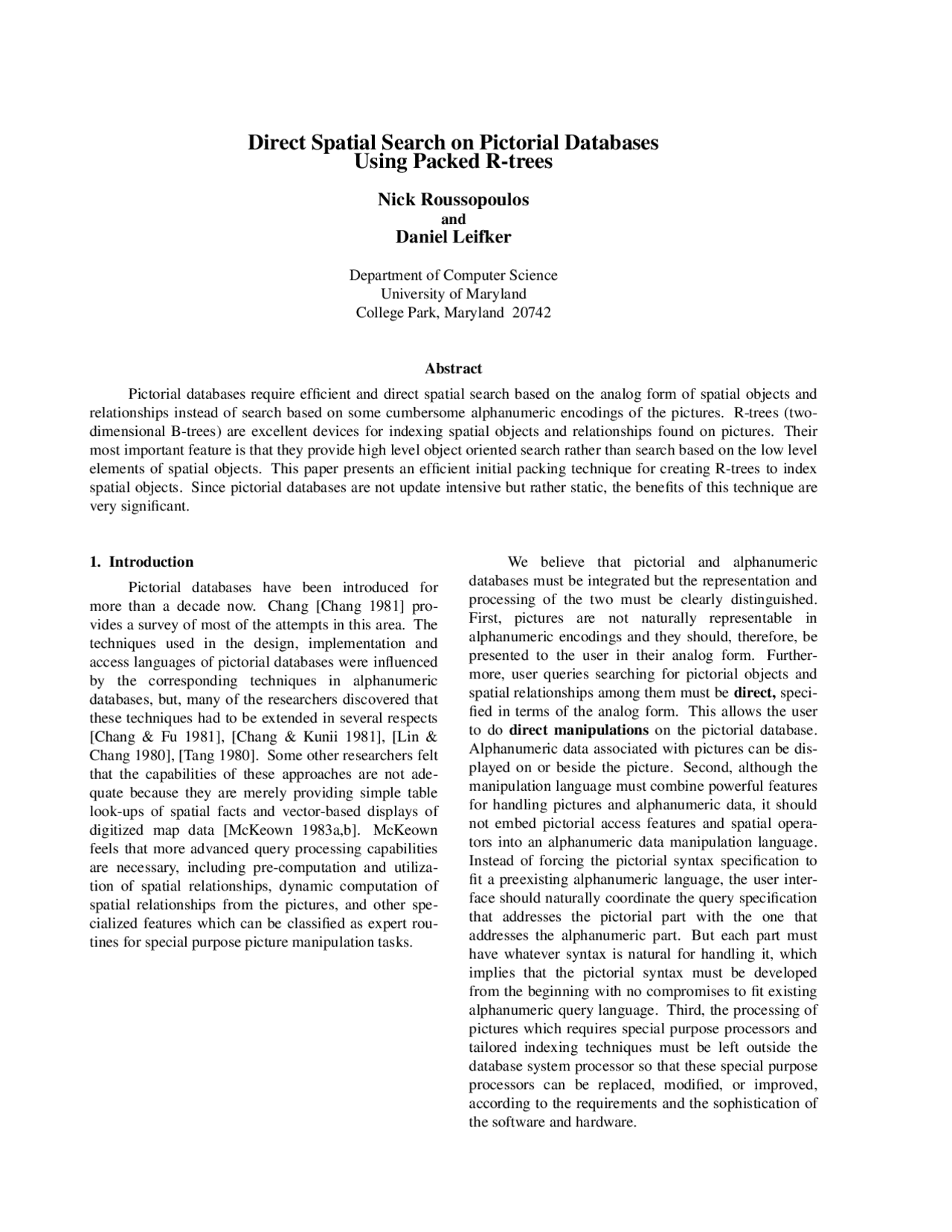 Direct Spatial Search on Pictorial Databases Using Packed R Trees | CMSC 724 - Docsity