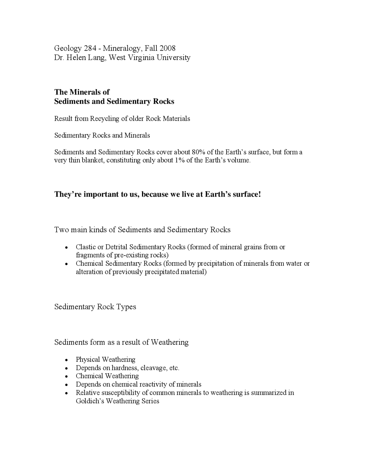 The Minerals Of The Sediments And The Sedimentary Rocks Geol 284