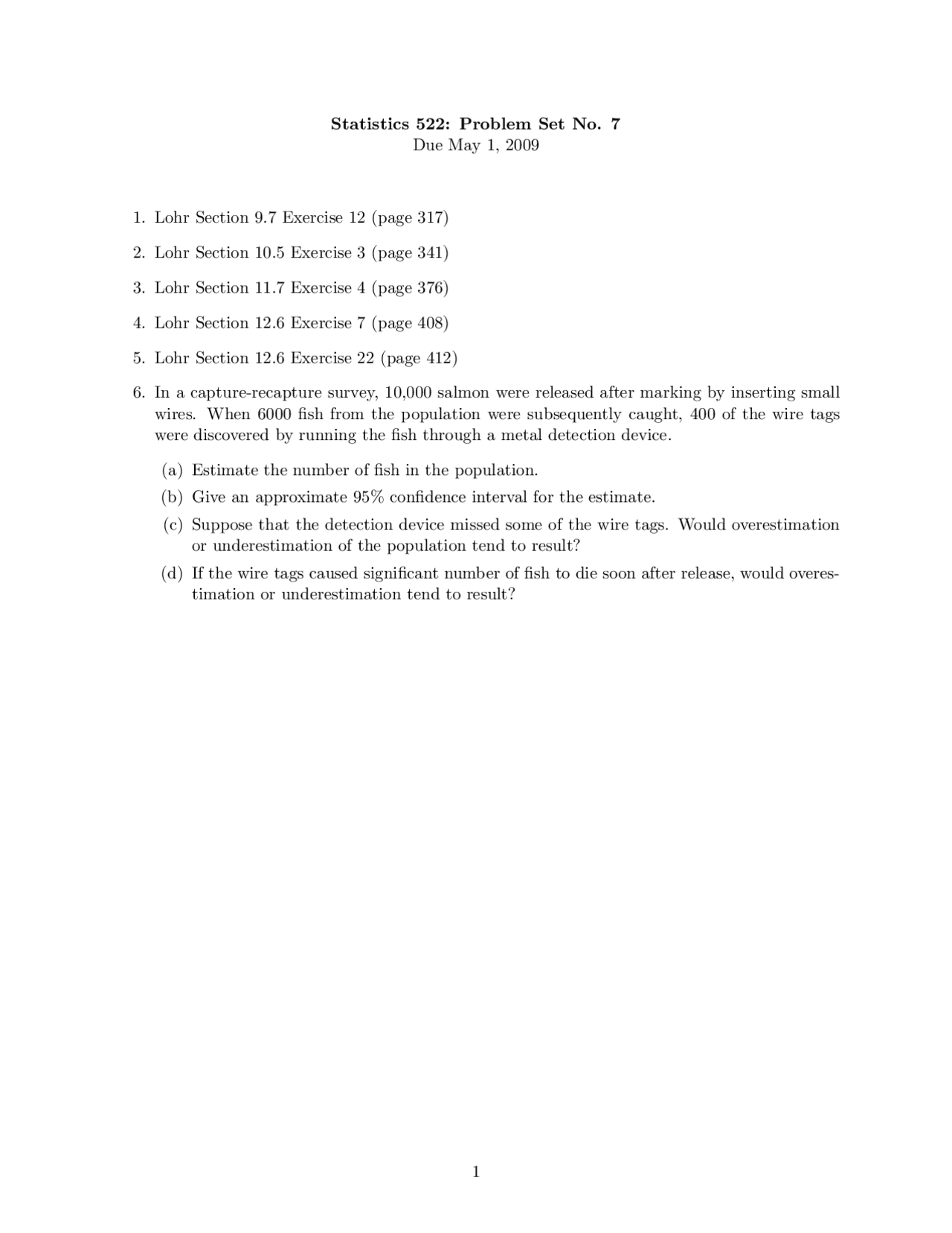 Sampling And Survey Techniques Problem Set 7 Stat 52200 Docsity