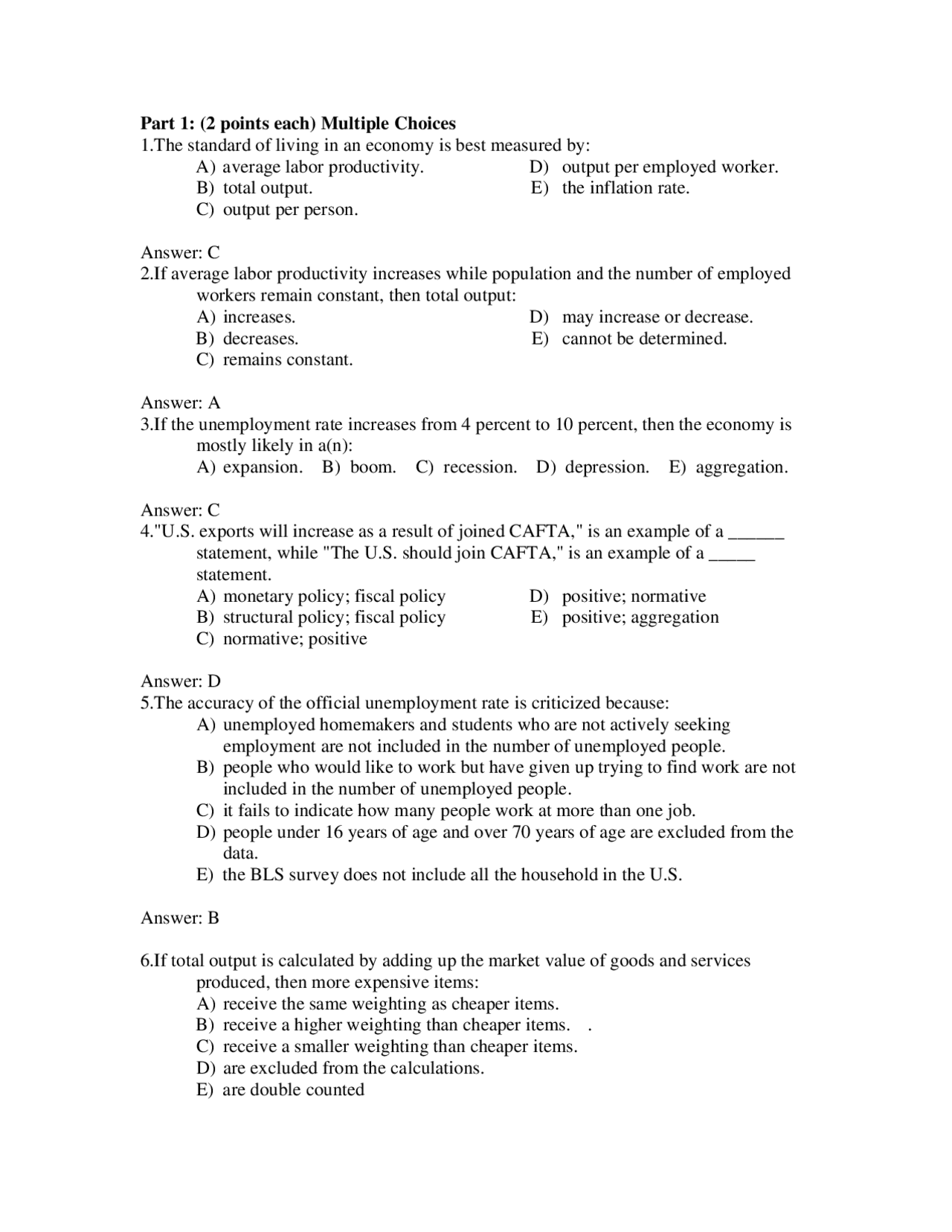11 Solved Mcqs On Principles Of Macroeconomics Ecn 001b Docsity