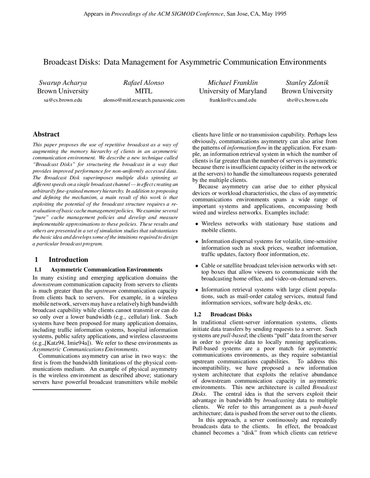 Data Management For Asymmetric Communication Environment Paper Cmsc 724 Docsity