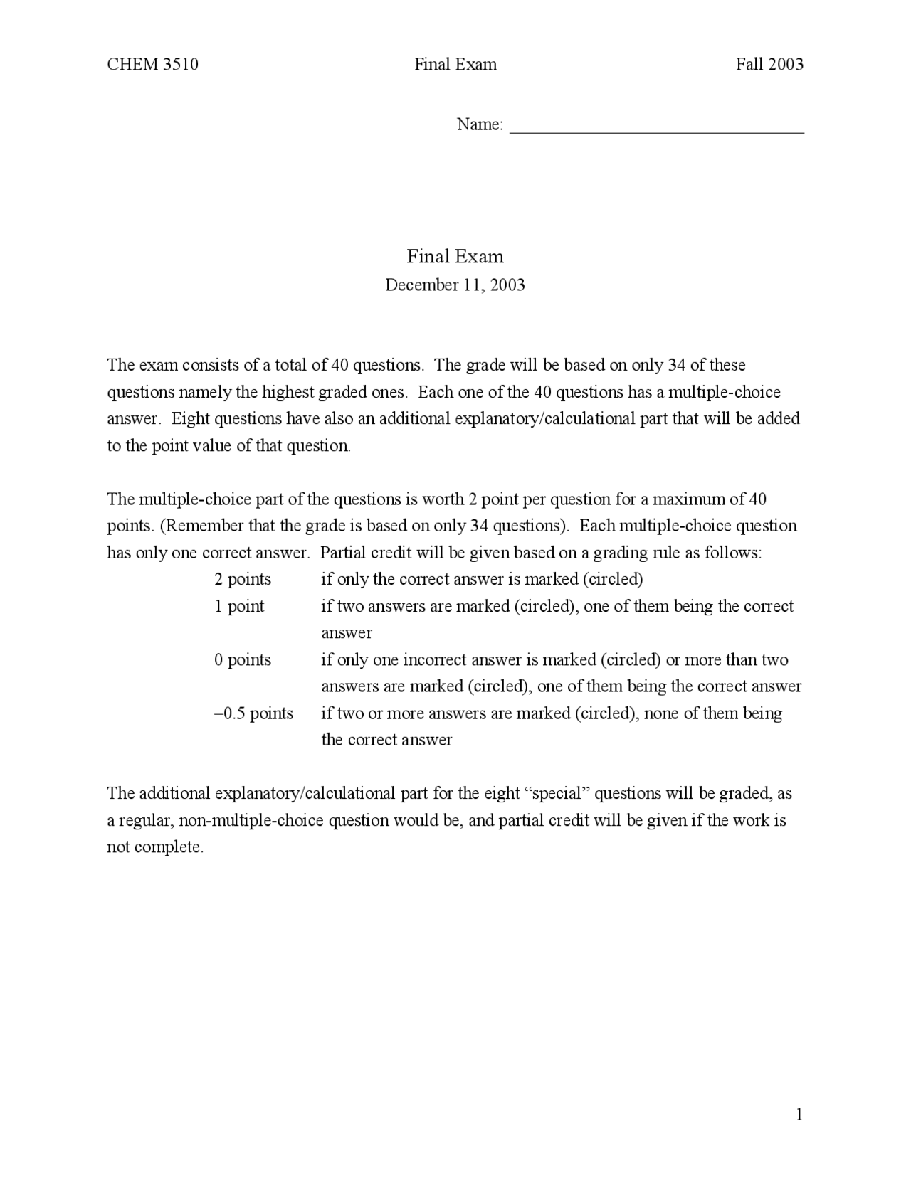 Final Exam Problems Physical Chemistry Chem 3510 Docsity