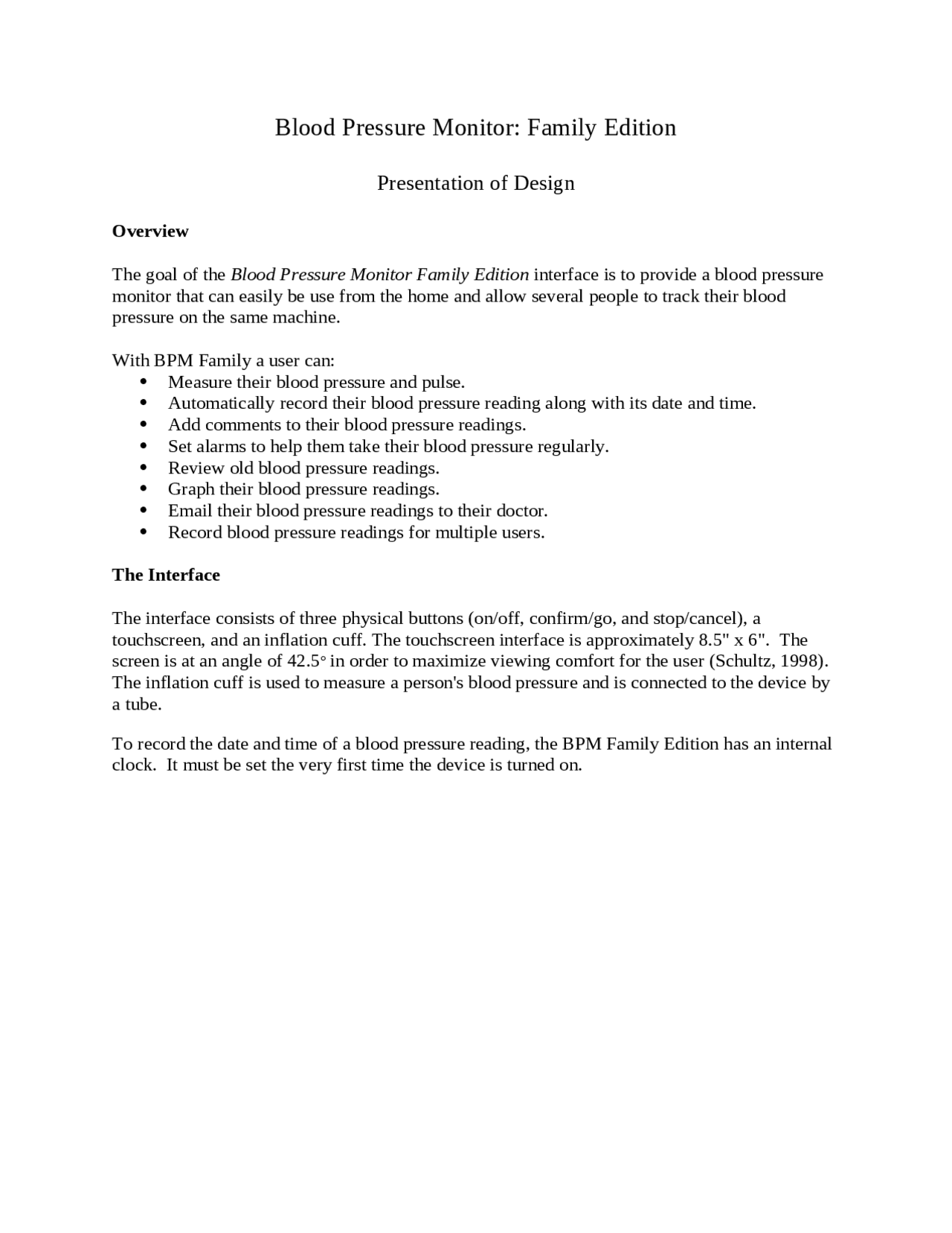 Blood Pressure Monitor: Family Edition - Presentation of Design | CMSC 434 - Docsity